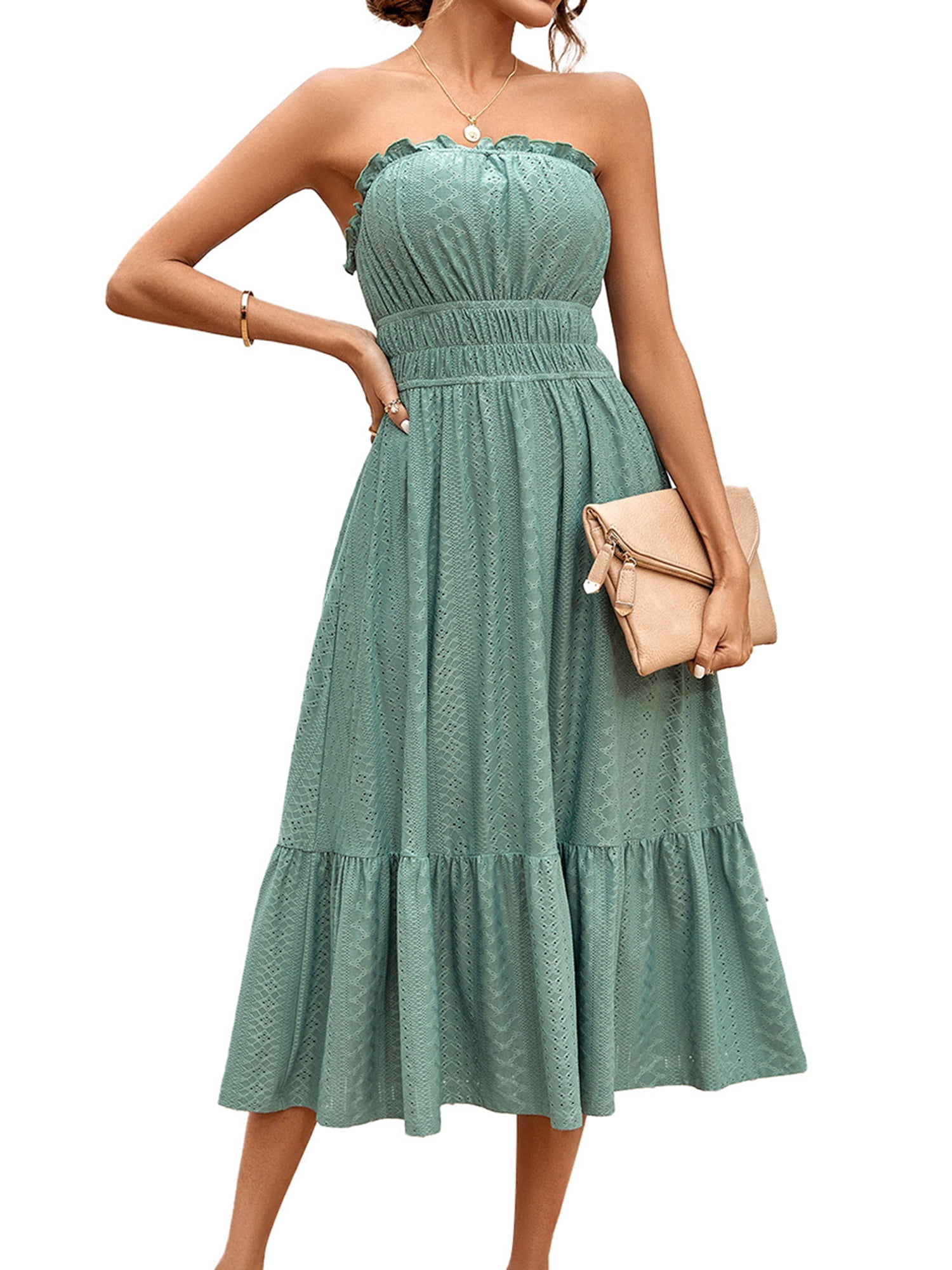 Sunisery Women Summer Casual Boho Maxi Dresses Sleeveless Off Shoulder ...