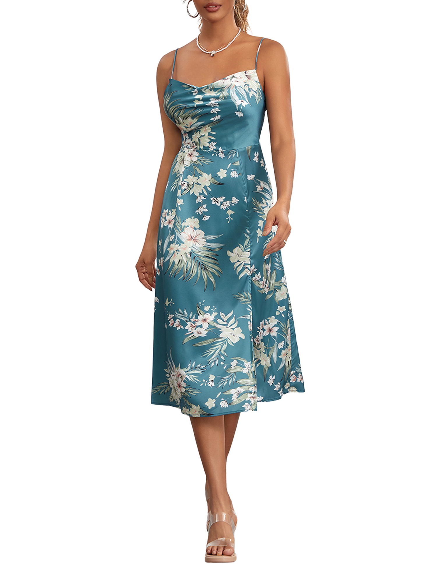 Sunisery Women Summer Wedding Guest Dresses Sleeveless Floral A Line ...