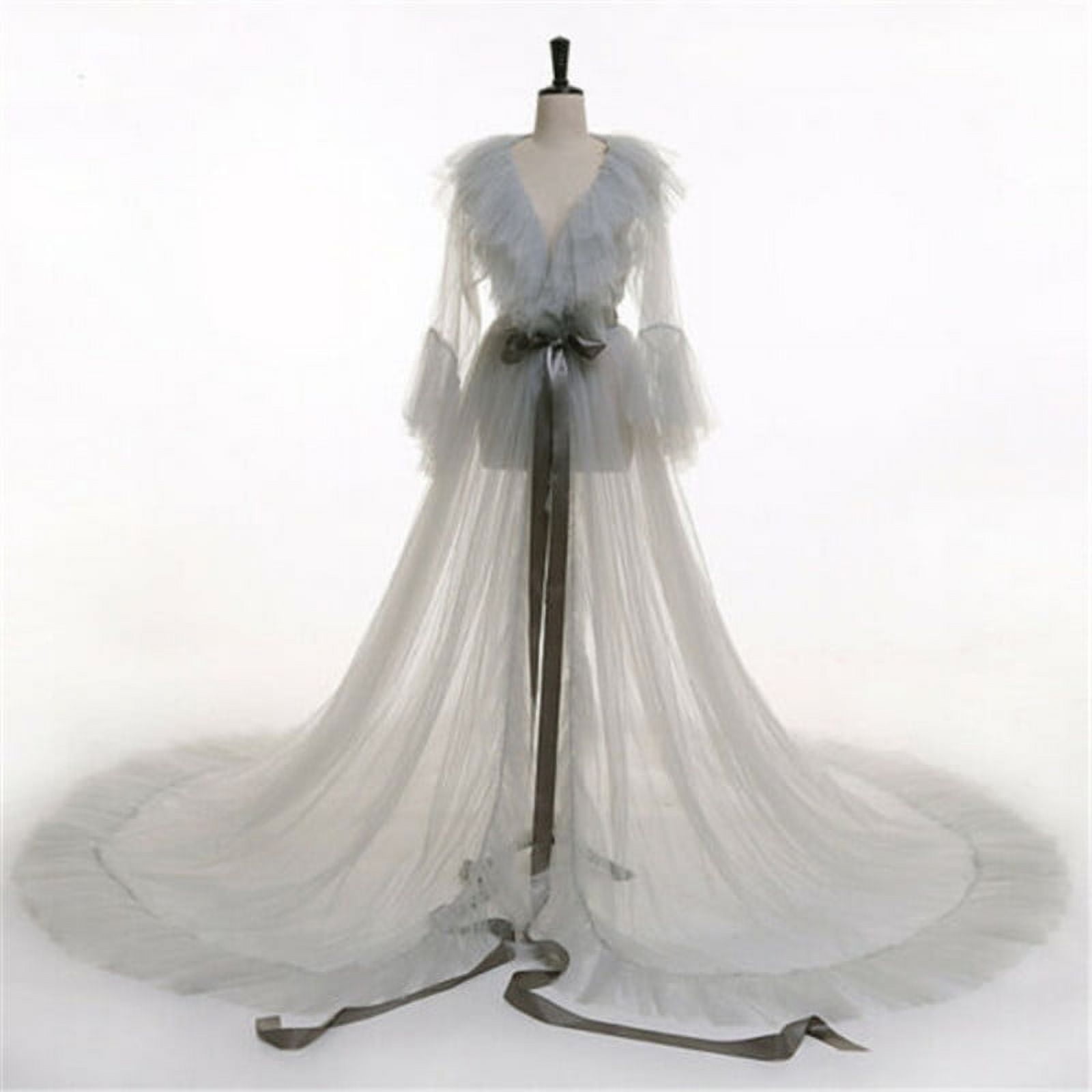 Sunisery Women's Long Bridal Robes Sheer Tulle Lingerie Bathrobe ...