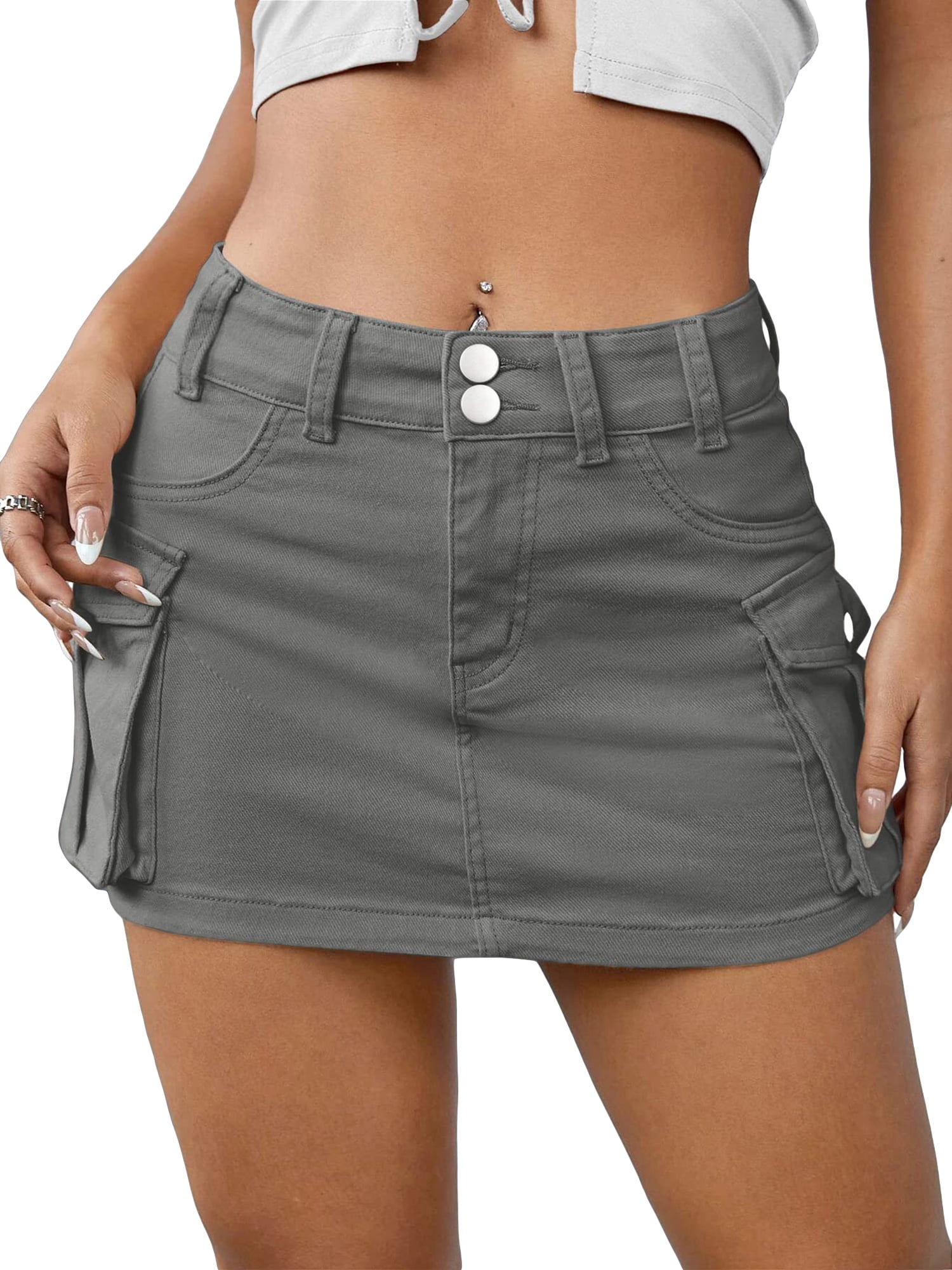 Sunisery Womens Mini Cargo Skirt Y2k Low Waist Button Short Skirt
