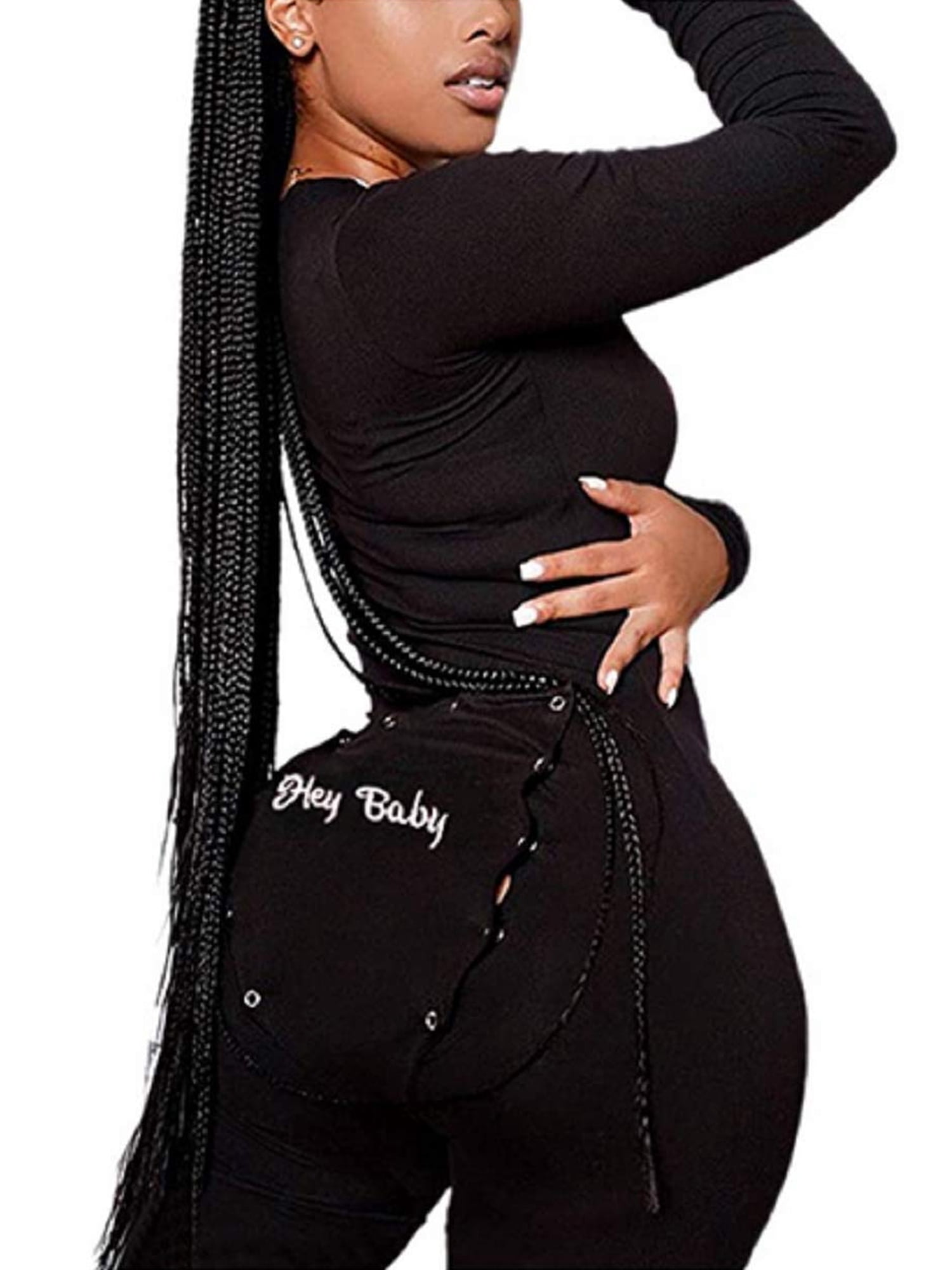 Sunisery Women's V Neck Butt Flap Pajamas Onesie Bodysuit Long Sleeve ...