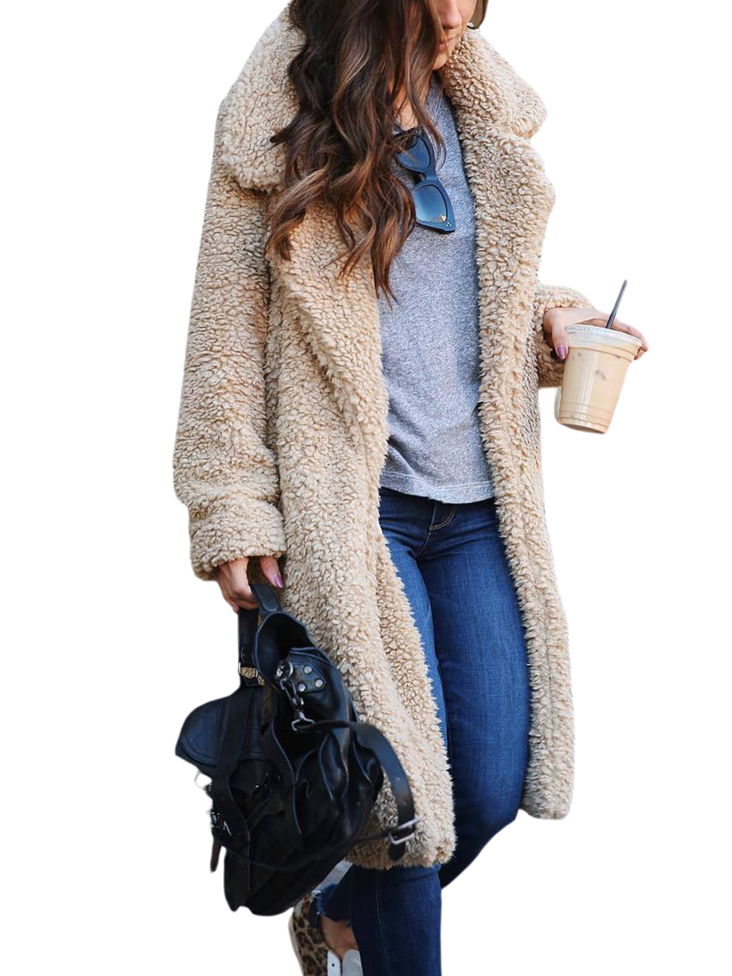 Sunisery Women's Fluffy Fall Light Fuzzy Fleece Sherpa Jacket, Faux ...