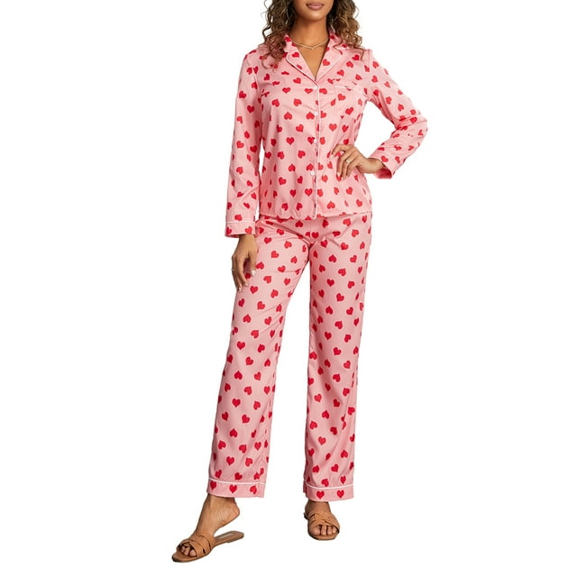 Sunisery Womens Heart Print Pajamas Loungewear Two Piece Sleepwear ...