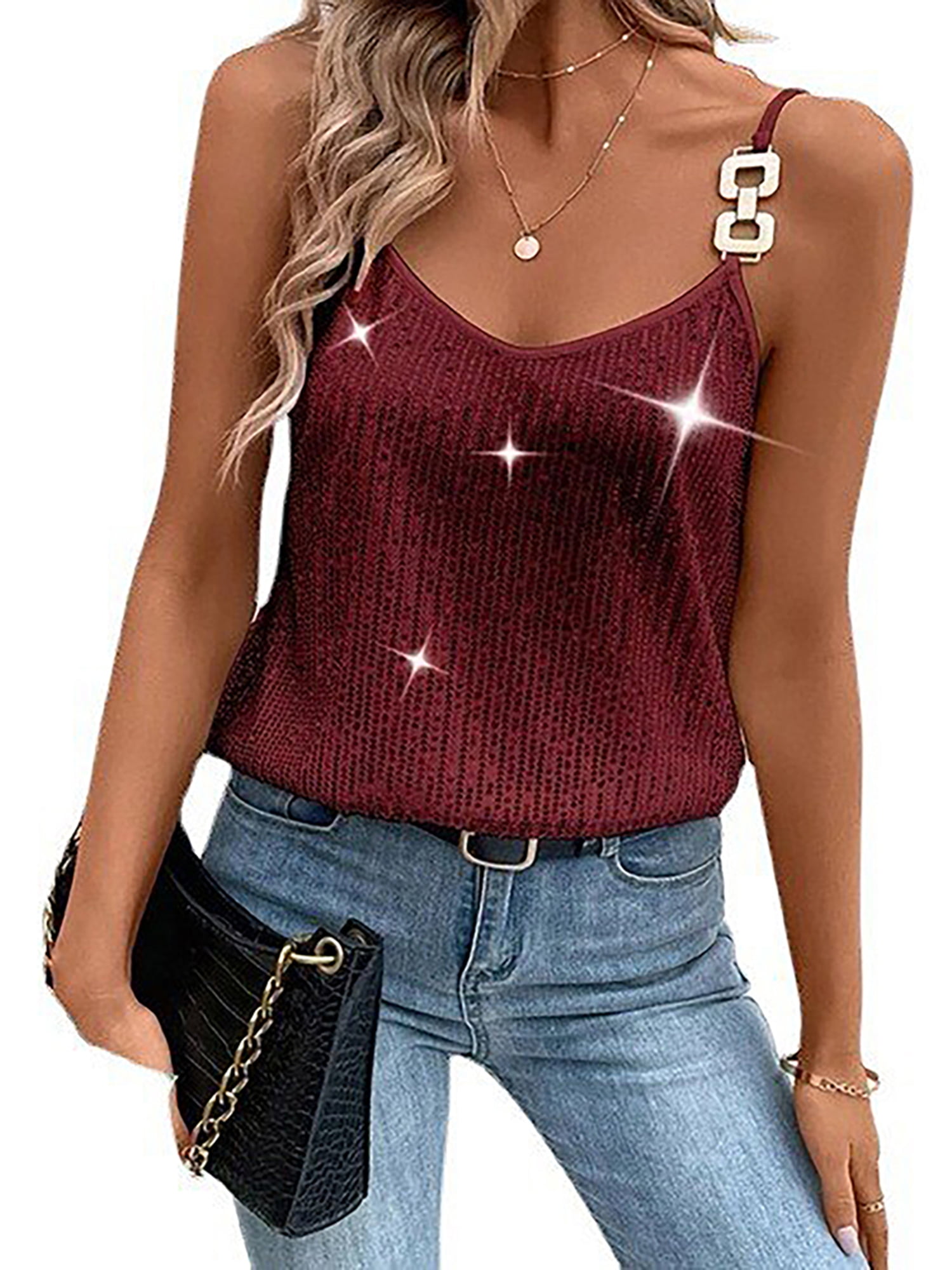 Sunisery Womens Sequin Tank Tops Sparkly Sleeveless Tops Shimmer ...