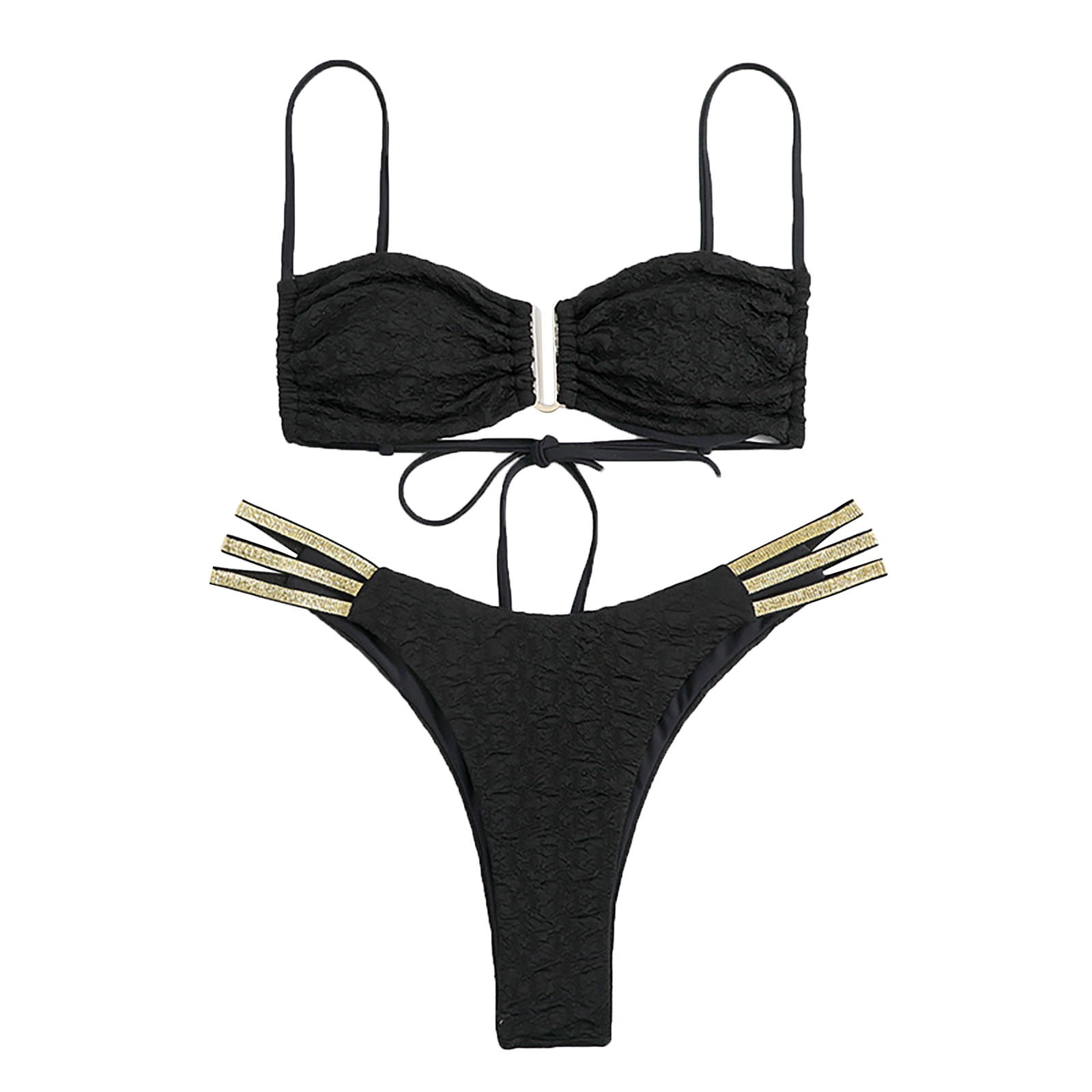 Sunizaiyi Womens Standard Strappy Back Bikini Top Swimsuit With Molded Cups Knotted String