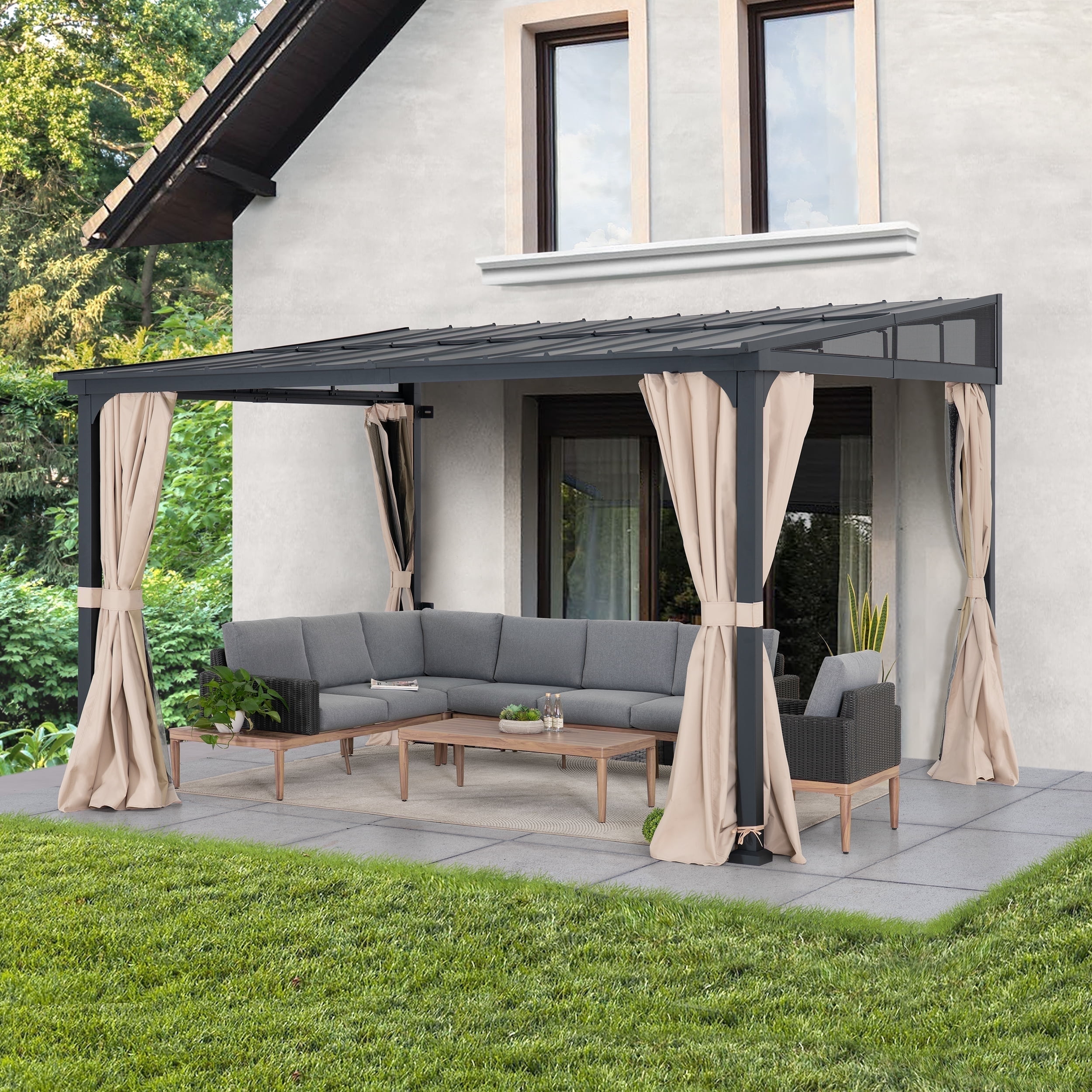 Sunjoy 10 x 12 ft Wall-Mounted Gazebo with Powder Coated Steel Roof ...