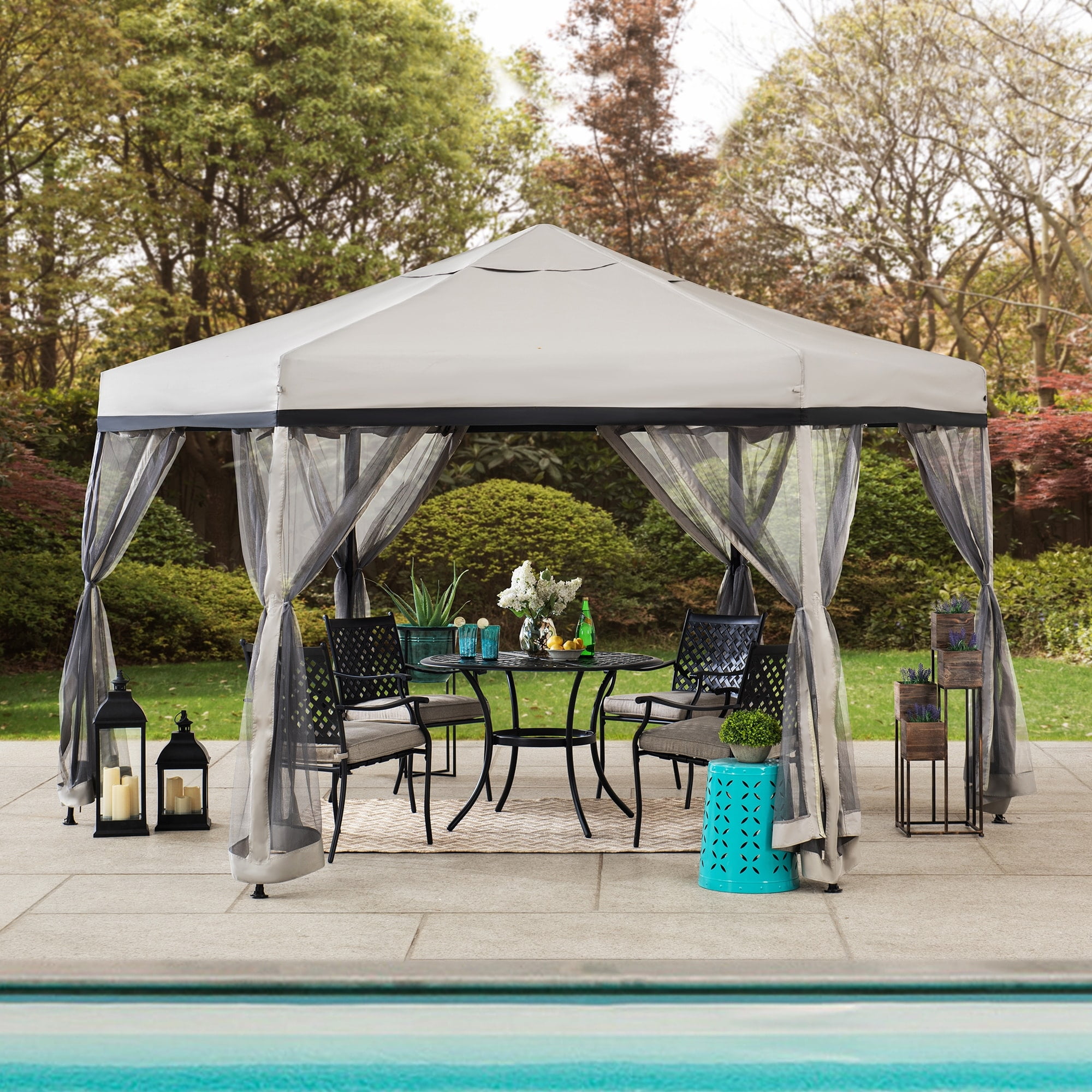 Sunjoy Patio 11 ft. x 11 ft. Gray and Black 2-tone Pop Up Portable ...