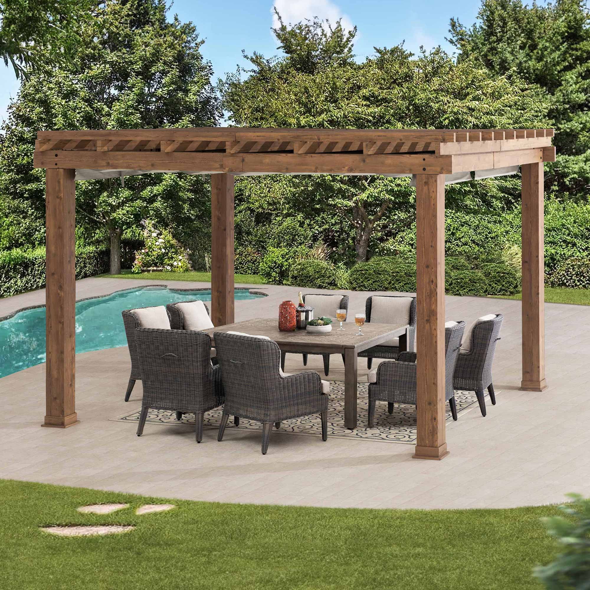 Sunjoy 12.8 ft Retractable Pergola with Sunbrella Canopy - Aluminum ...