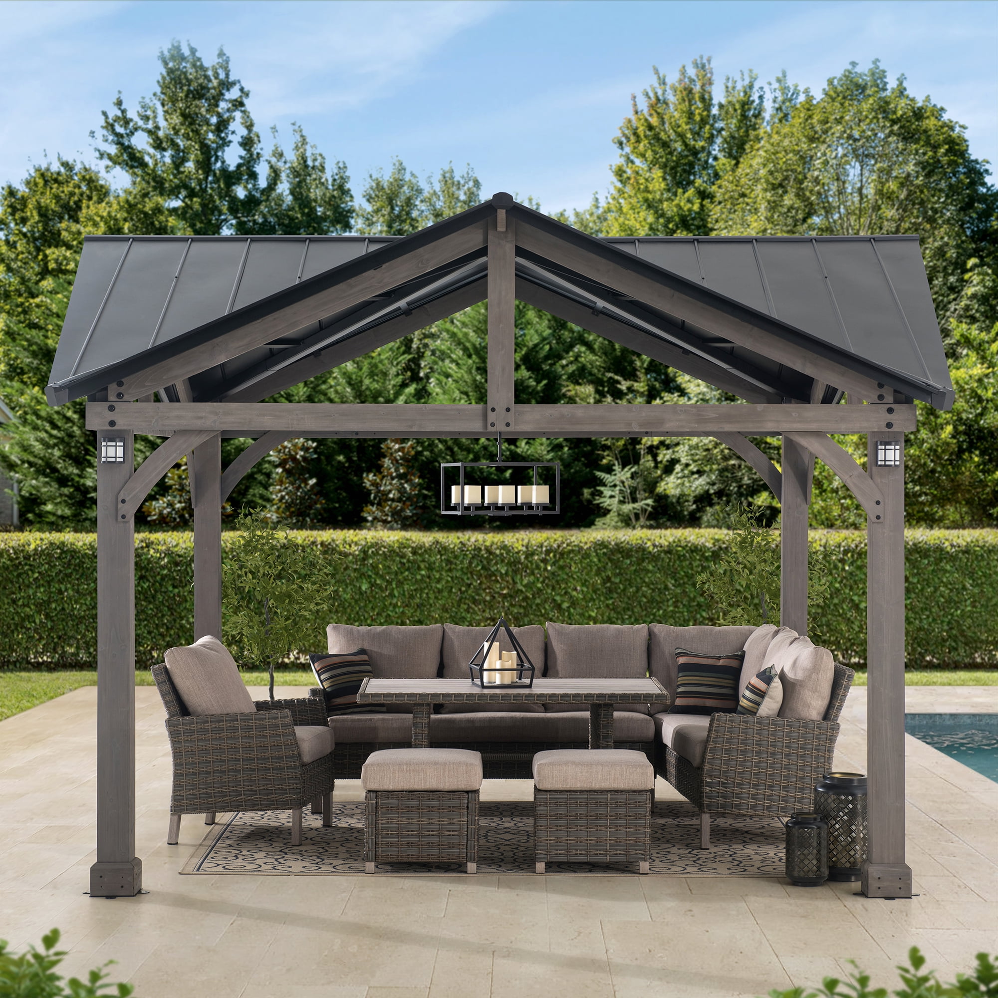 Sunjoy 13.5 ft. x 13.5 ft. Outdoor Patio Black Steel Hardtop Gazebo ... Sunjoy 13.5 ft. x 13.5 ft. Outdoor Patio Black Steel Hardtop Gazebo ...