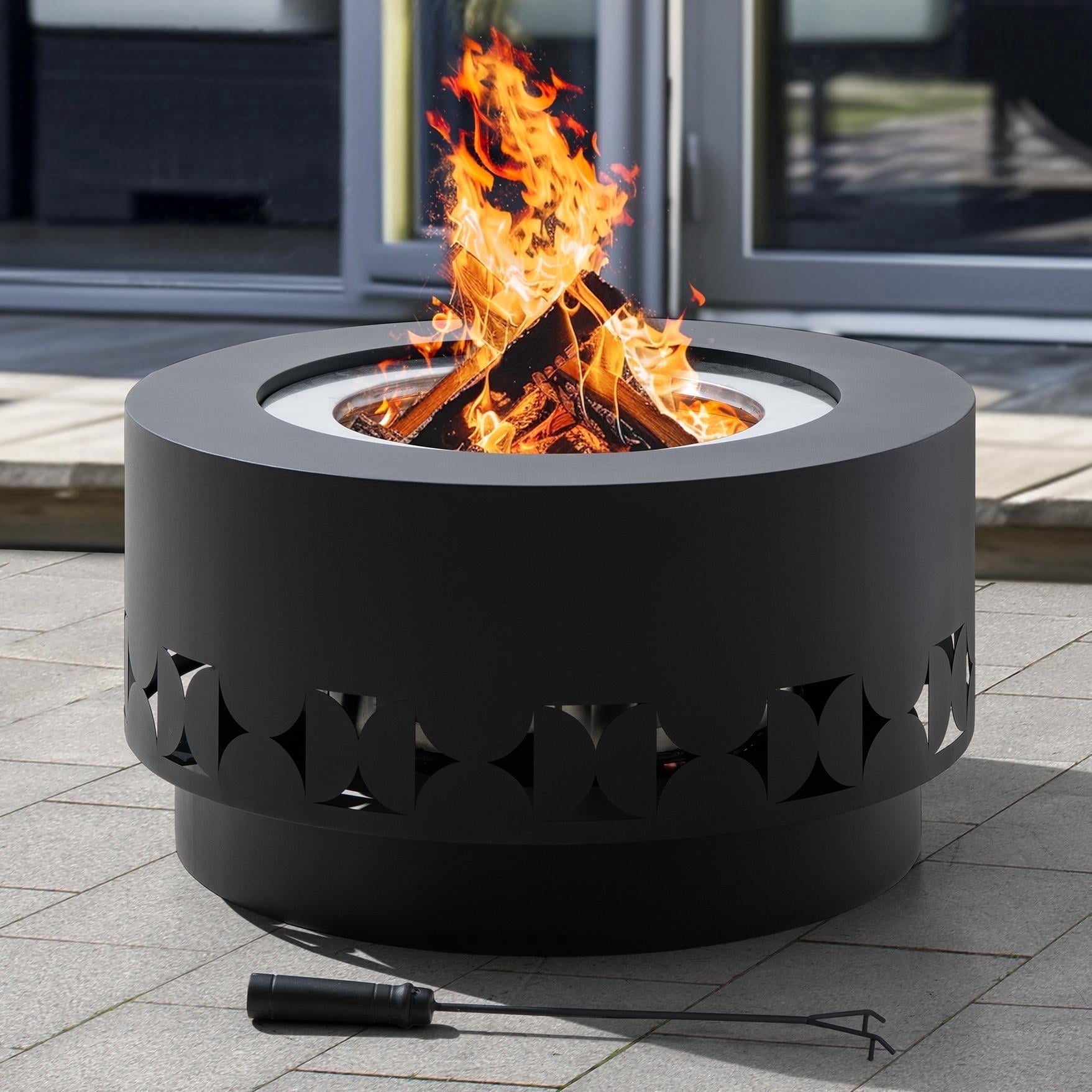 Sunjoy Smokeless Fire Pit 28 In, Outdoor Portable Wood Burning ...