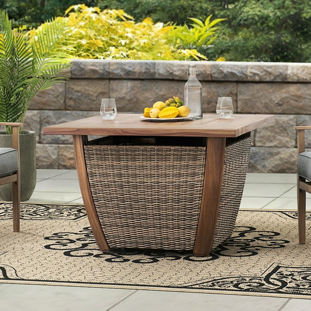 Sunjoy 38 in. Outdoor Propane Gas Fire Pit Table, All-Weather Wicker ...