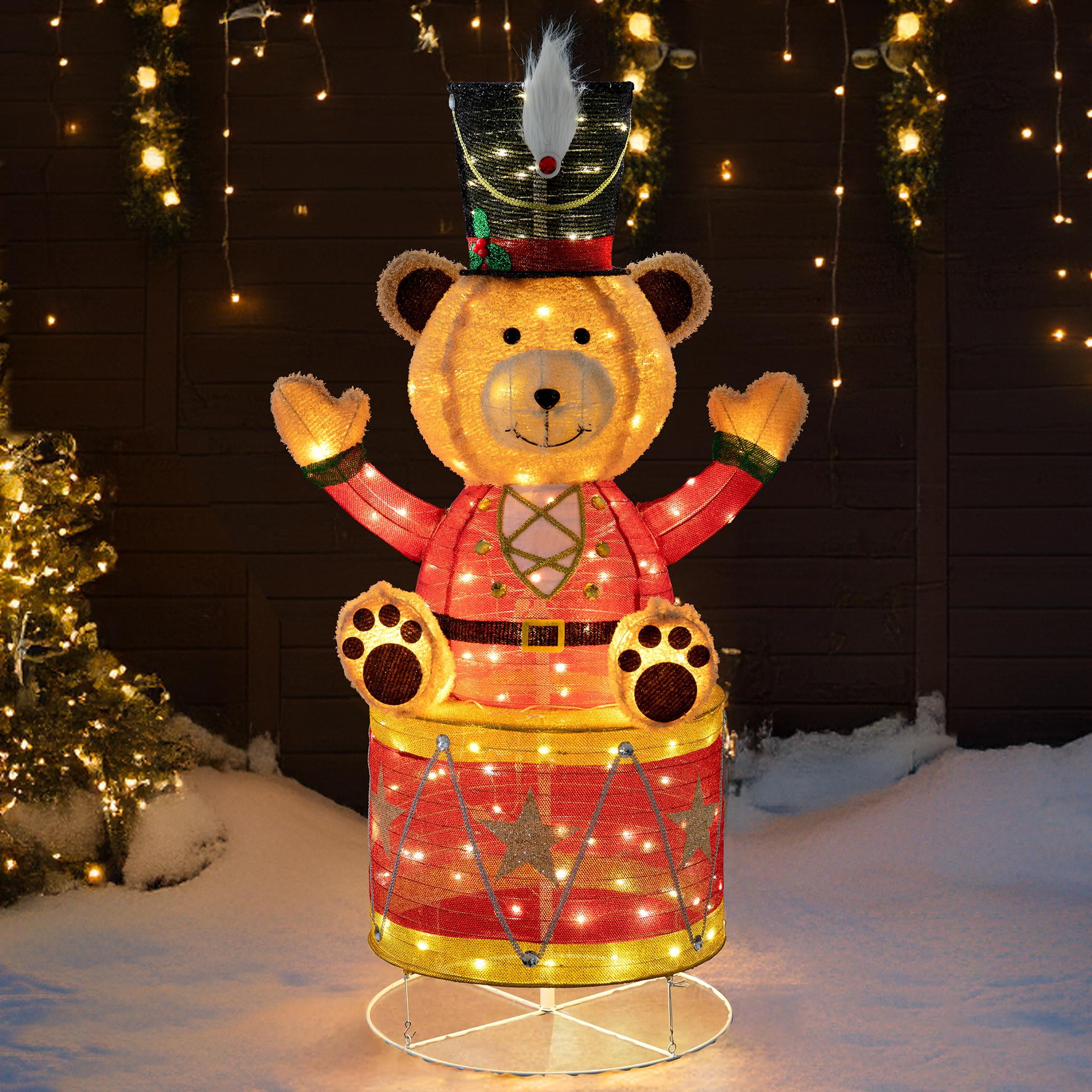 Sunjoy 57 inch Christmas Lighted Drumming Bear, 3D Tinsel Santa ...