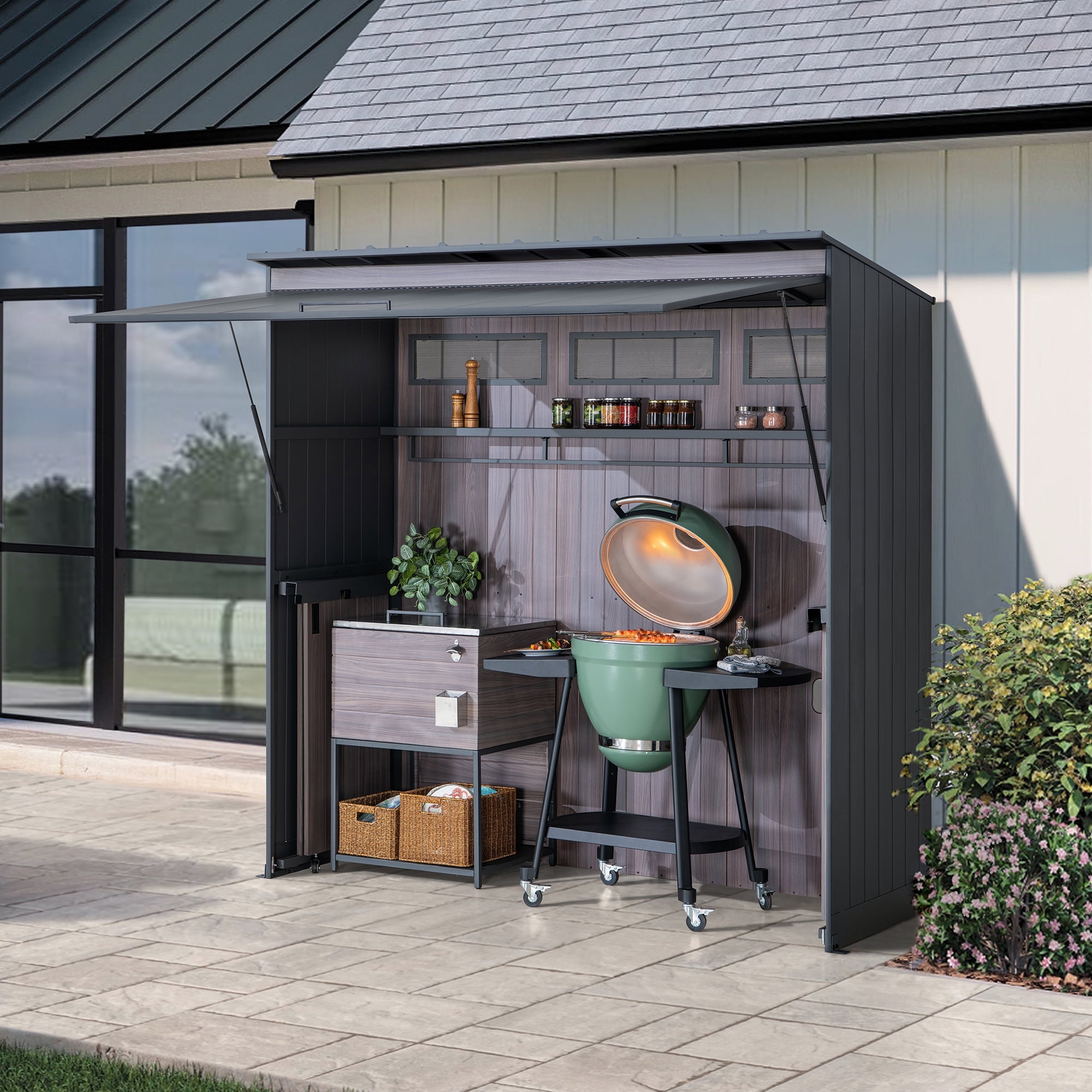 SUNJOY 7' x 3' Outdoor Kitchen / Grill Station with Overhead Lift-Up ...