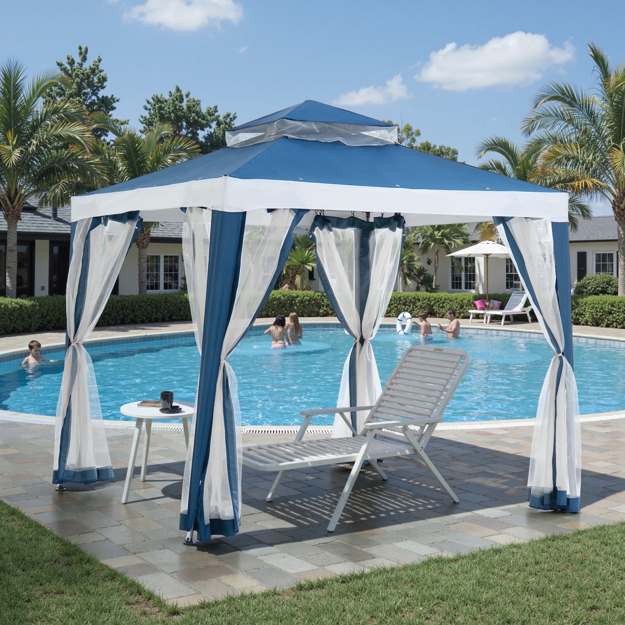 Sunjoy 8 ft. x 8 ft. OPP Gazebo with Netting，Screened Gazebo with ...