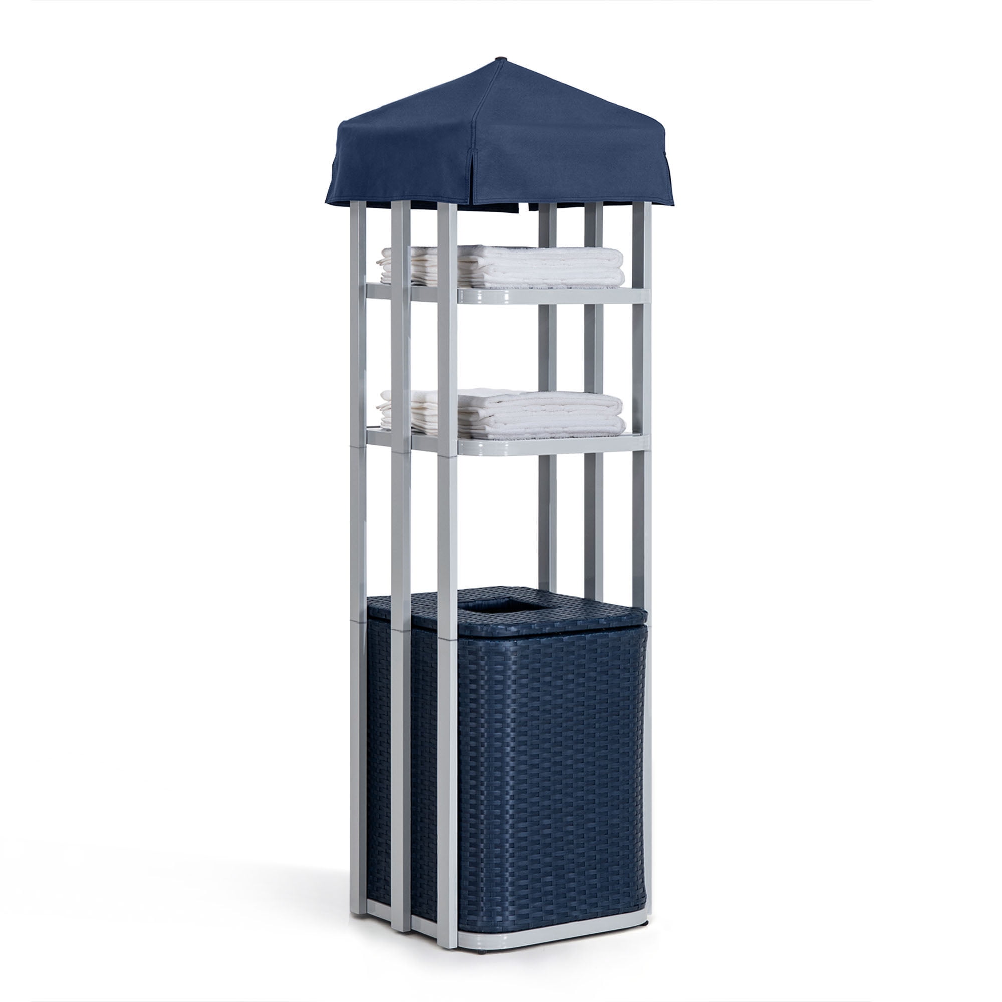 Pool Towel Valet Tower with 2-Tier Shelves and A Large All-Weather ...