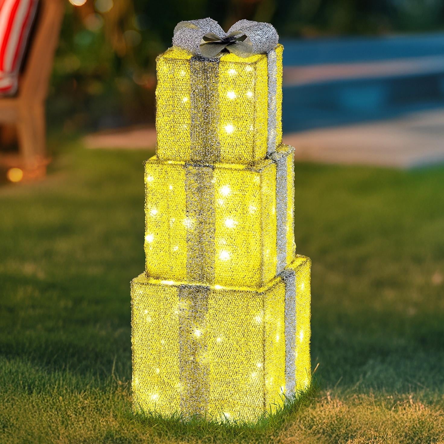 Sunjoy Christmas Decoration 34 Inch Illuminated Stacking Gift Box, 3D ...