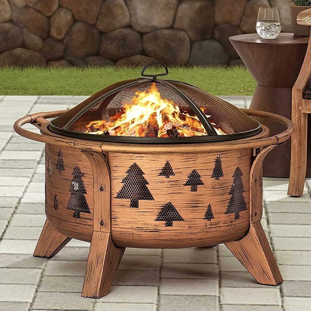 Sunjoy Fire Pit 30 in. Outdoor Wood-Burning Fire Pit, Patio Tree Motif ...