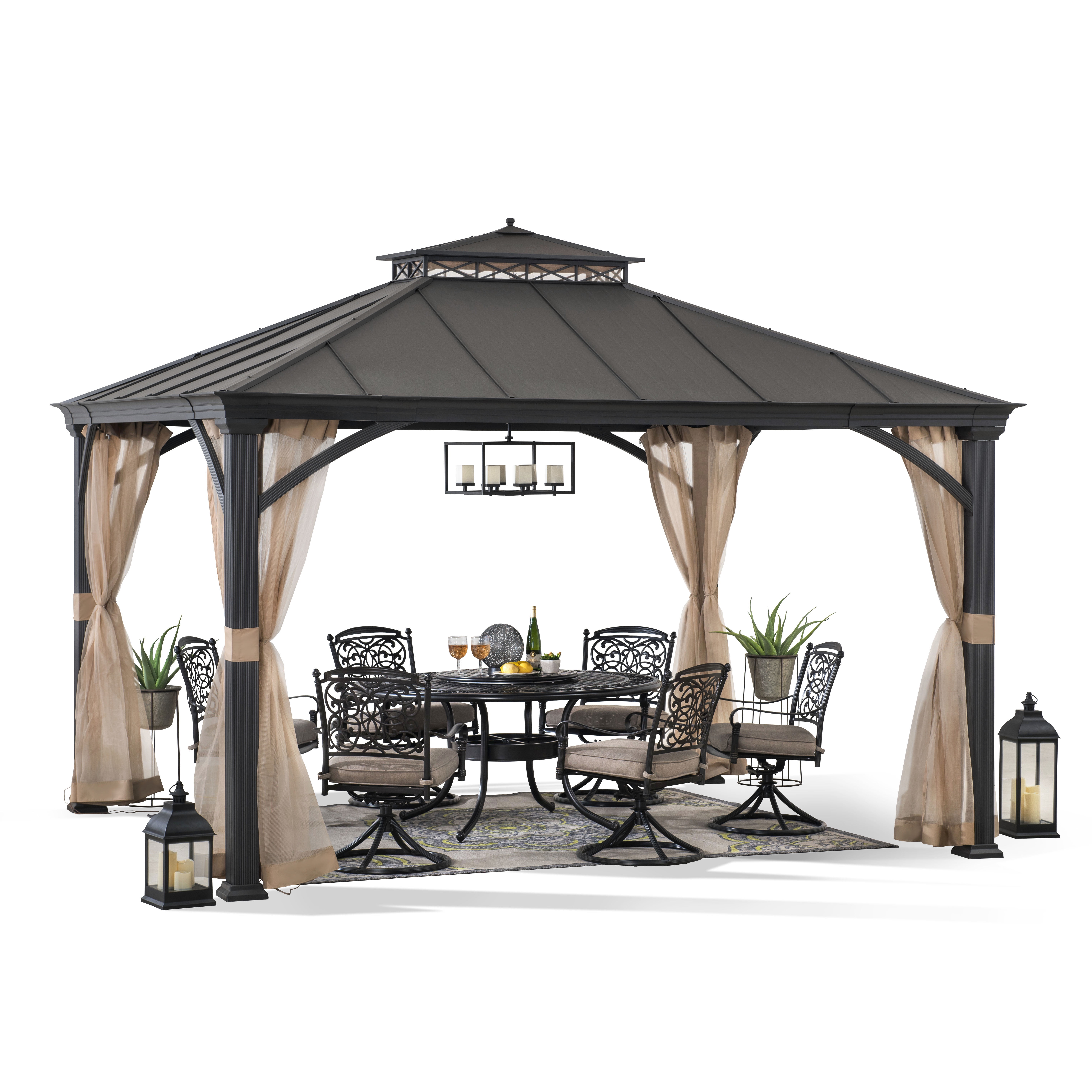 Sunjoy Hardtop Gazebo 11 x 13 ft. Outdoor Patio Black Anti-Rust ...