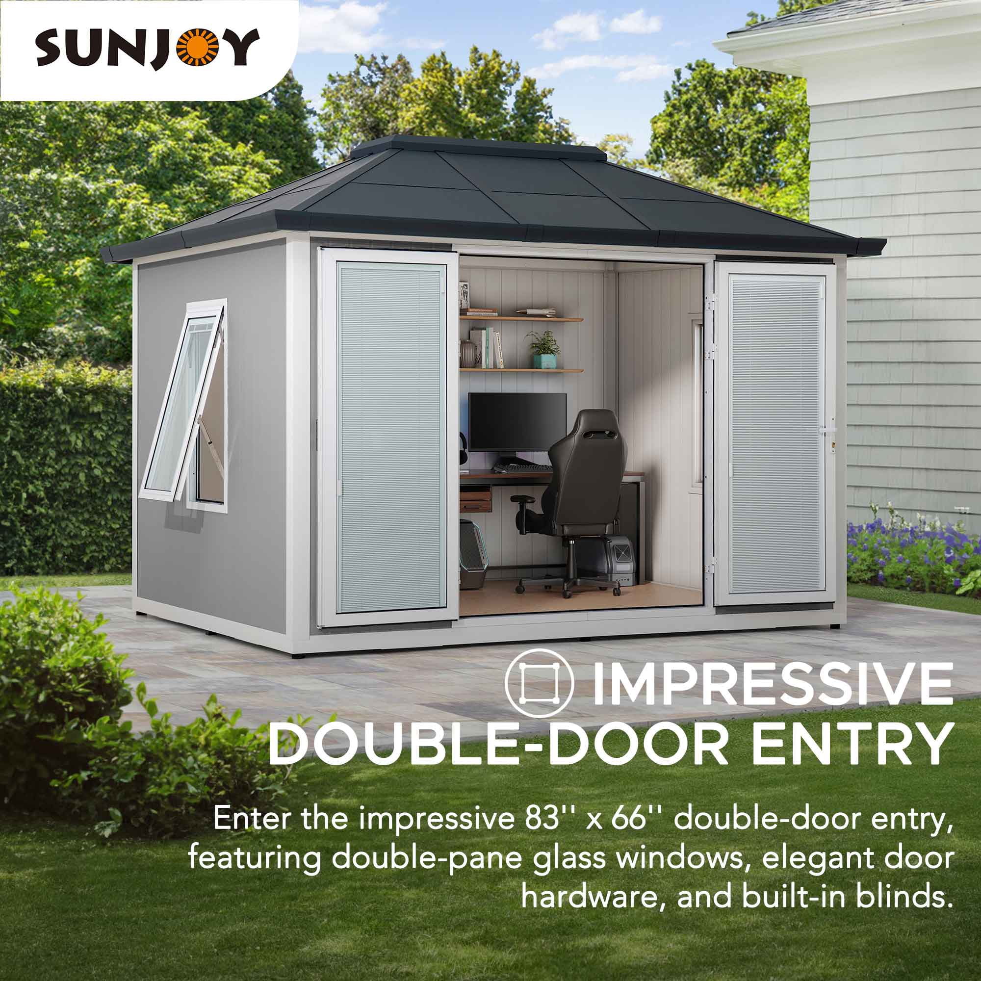 Sunjoy Office Shed for Outdoor, 10'x12.6' She Shed, Backyard Office ...