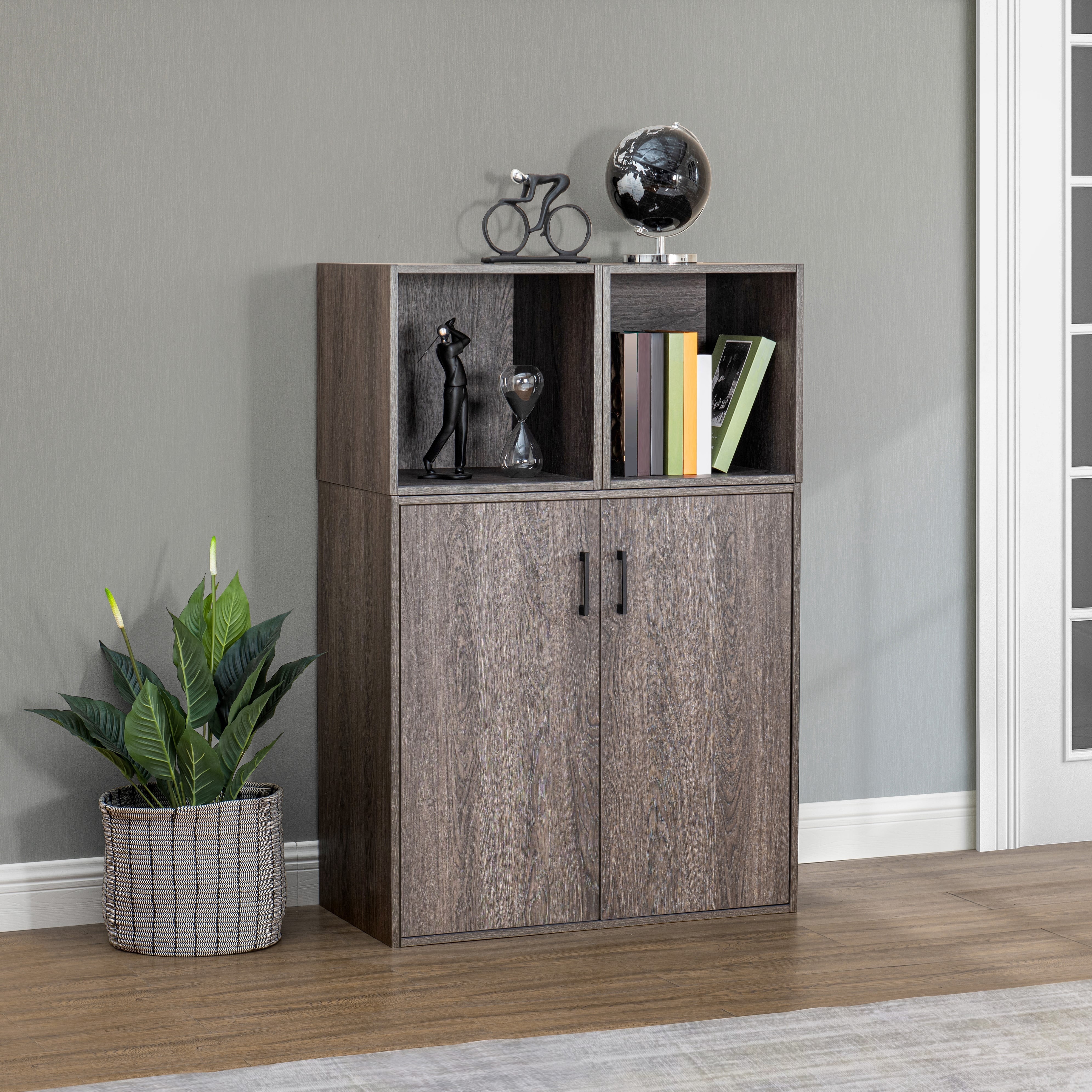 Sunjoy Quub Two Door Cabinet, 3D Textured Space Saving Stackable ...