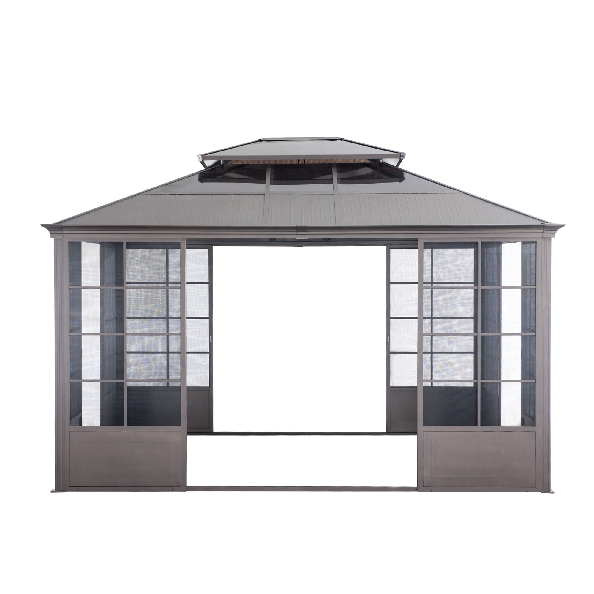 Sunjoy Sheridan 12 ft. x 14 ft. Brown Steel Screenhouse with 2-tier ...