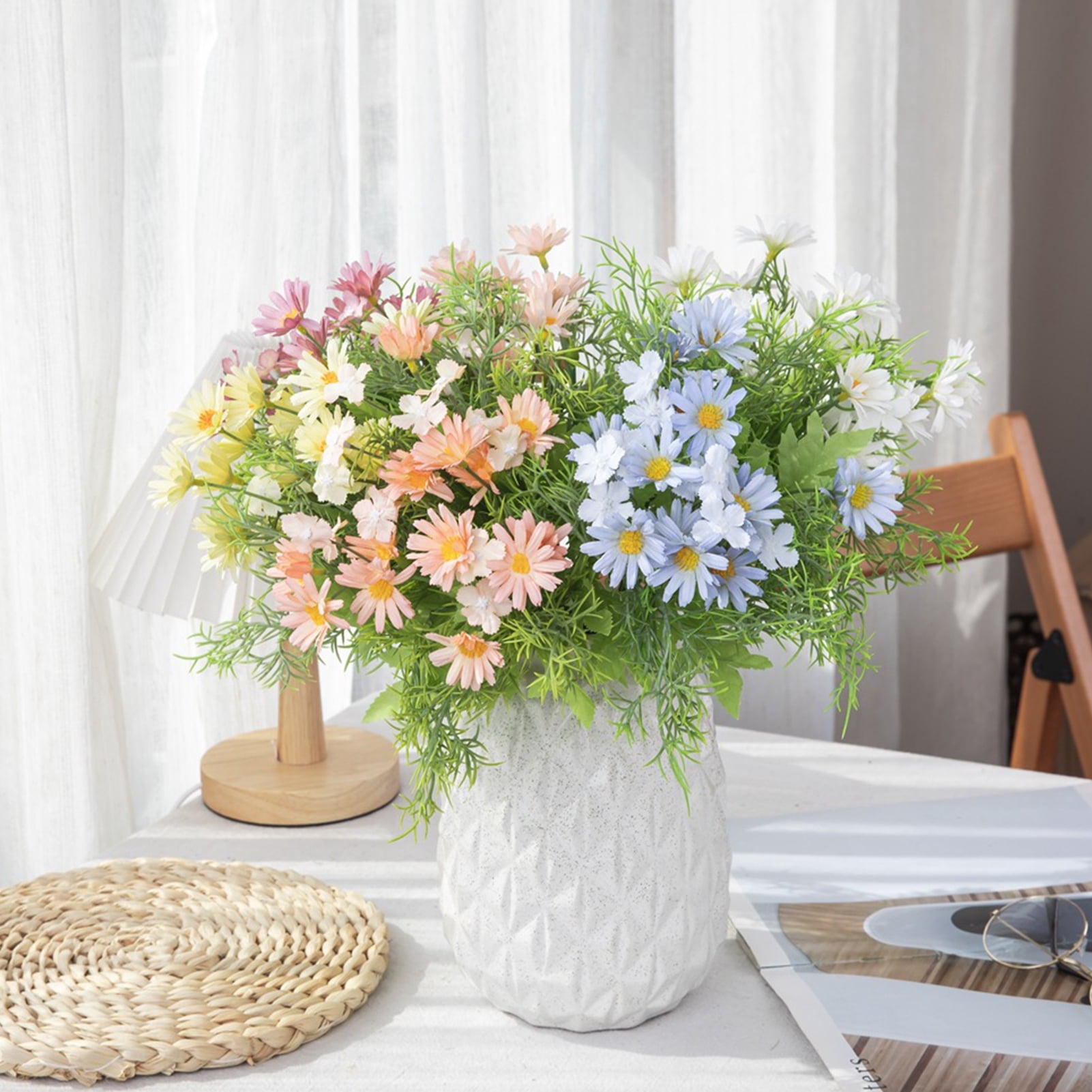 Sunjoy Tech 1 Bouquet Artificial Flowers 7 Branches 14 Flower Heads ...