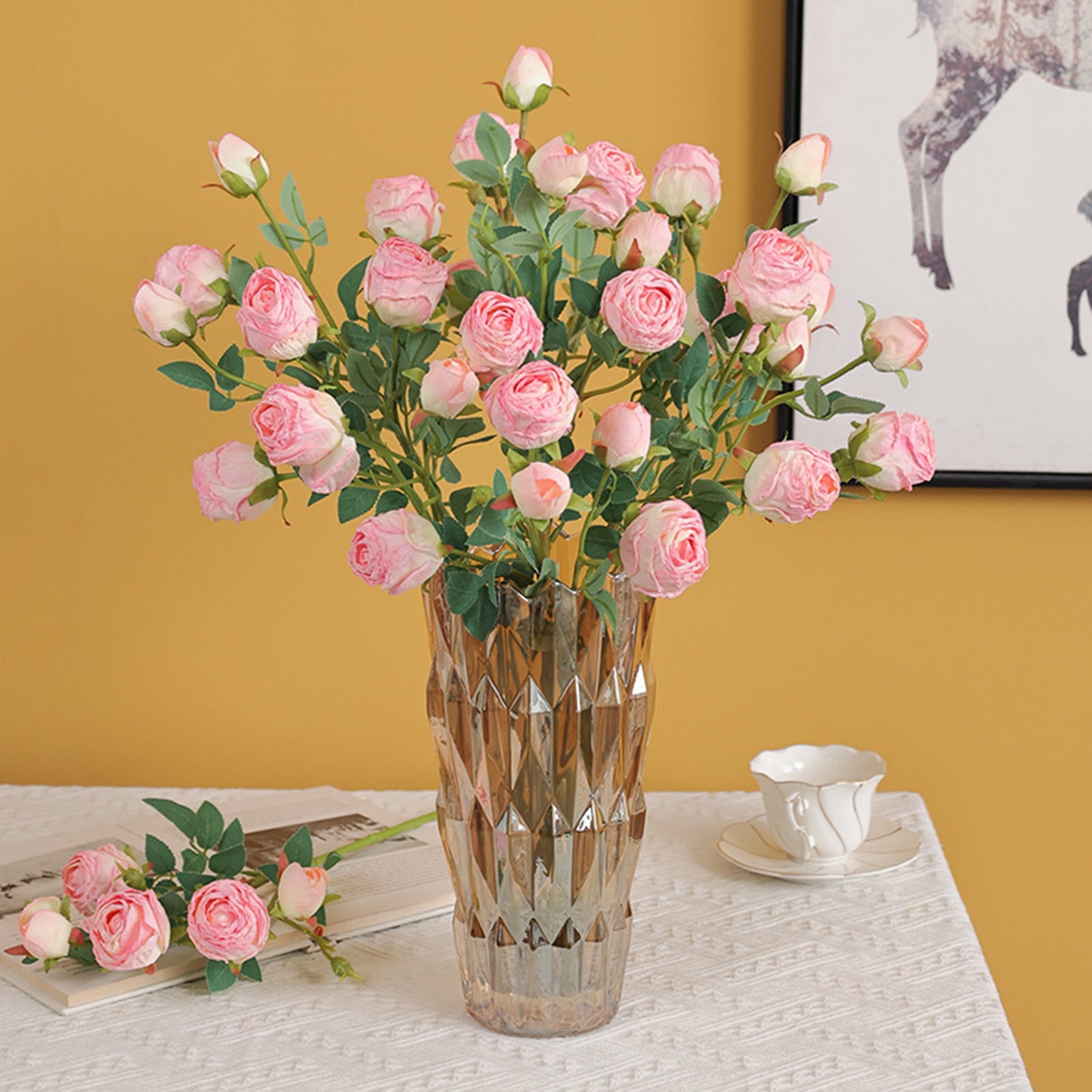 Sunjoy Tech 1 Branch Artificial Flower No Water Need Non-Withered 5 Heads Simulation Rose DIY ...