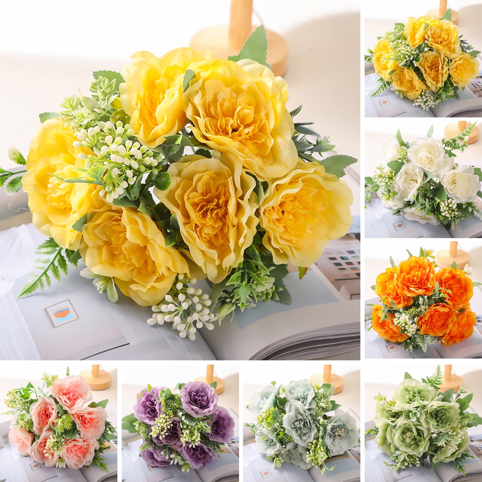 Sunjoy Tech 1 Bunch Artificial Flower No Watering Non-Withered 5 Forks ...