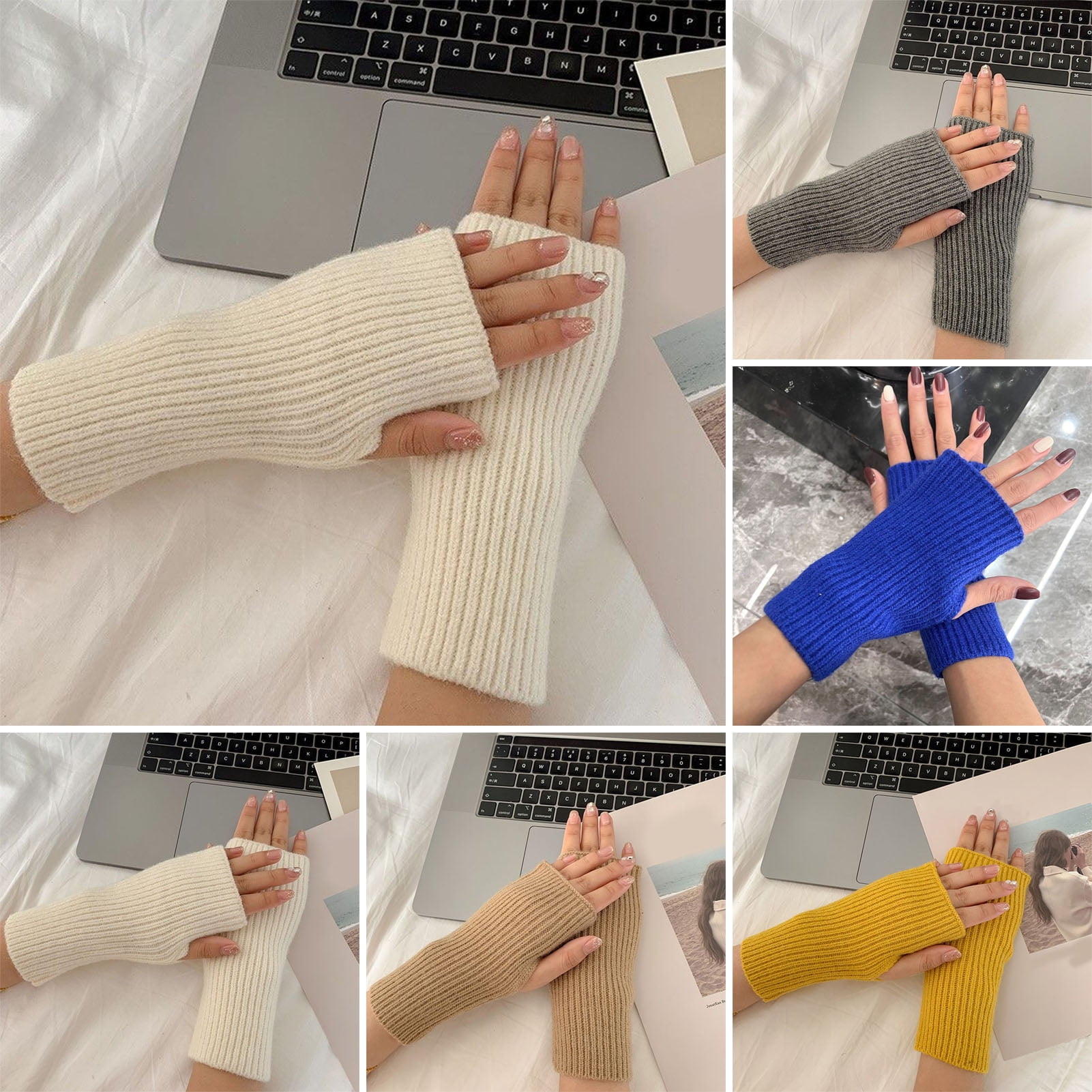 Sunjoy Tech 1 Pair Half-finger Cover Gloves,Fall Winter Knitted Gloves ...