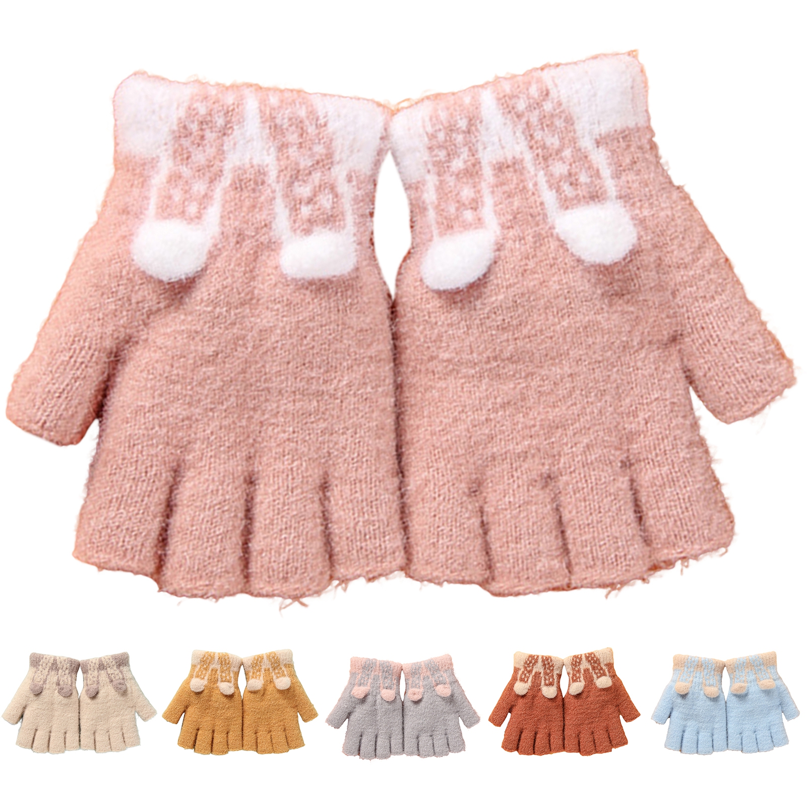 Sunjoy Tech 1 Pair Kids Gloves Knitted Half Finger Adorable Small Ears ...