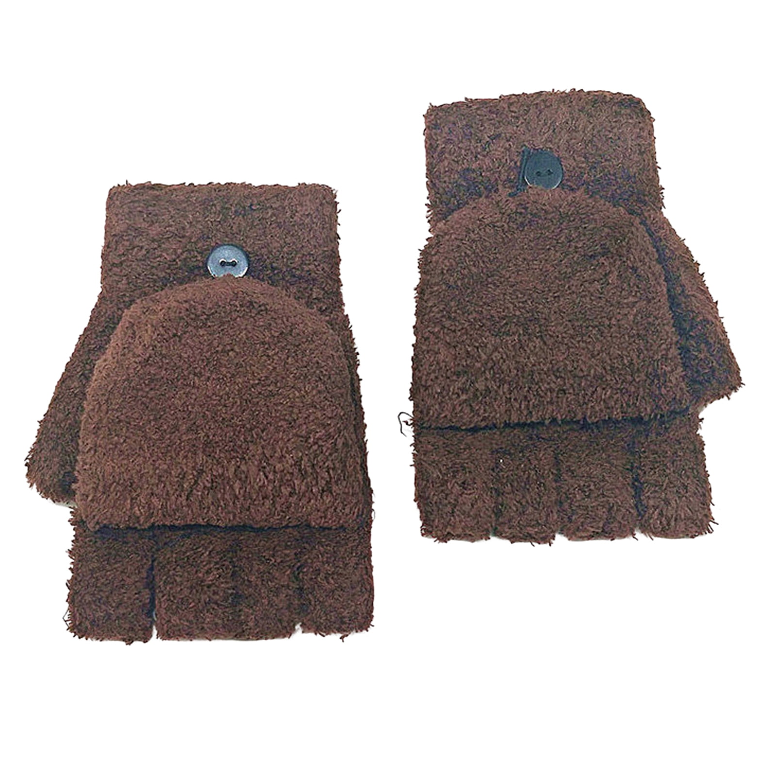 Sunjoy Tech 1 Pair Women Gloves Half Finger Flip Fuzzy Solid Color ...