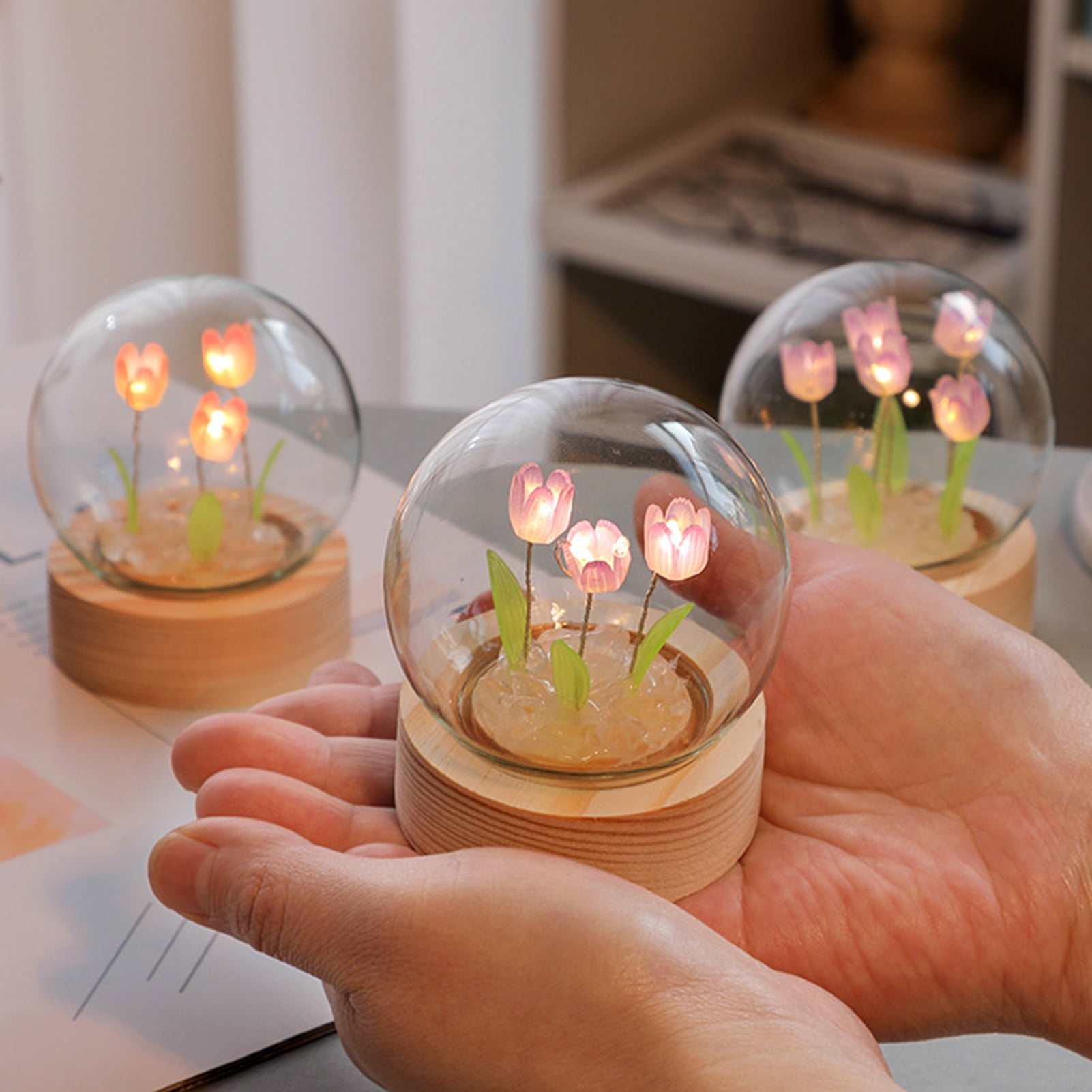Sunjoy Tech 1 Set Tulip Night Light Soft Lighting Wooden Base Realistic ...