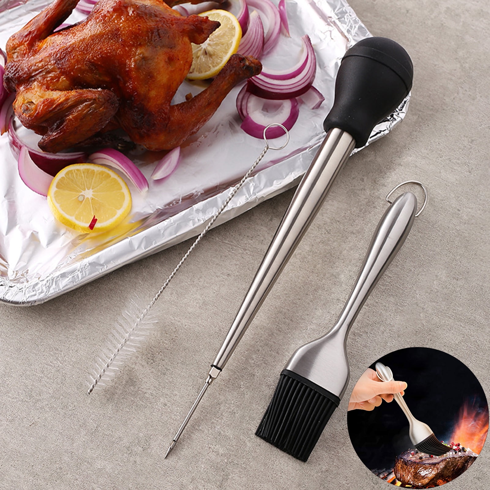 Sunjoy Tech 1 Set Turkey Baster with Oil Brush & Cleaning Brush Food ...