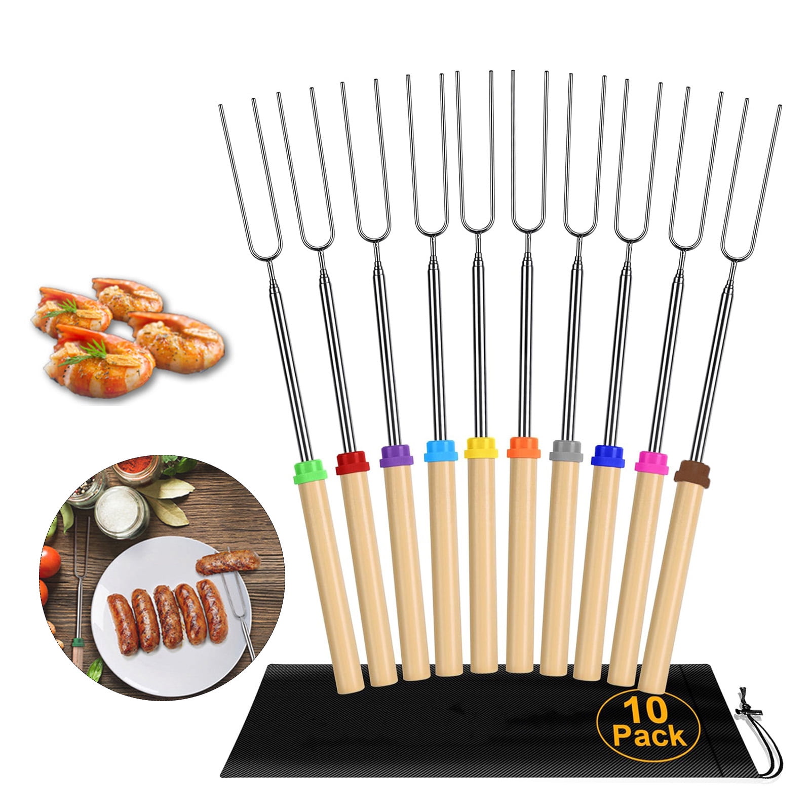 Sunjoy Tech 10Pcs Stainless Steel Roasting Stick with Wooden Handle ...