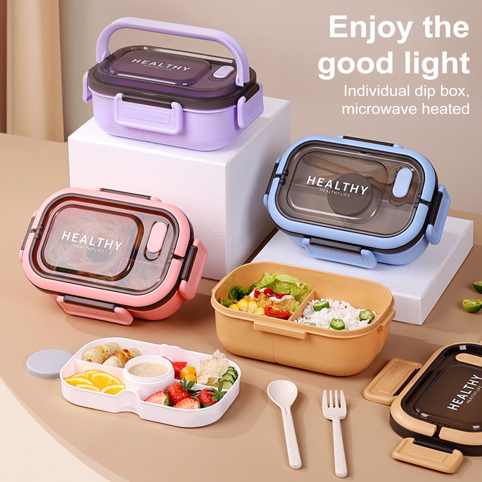 Sunjoy Tech 1200ml Lunch Box with Double-Layer Compartments Spoon Fork ...