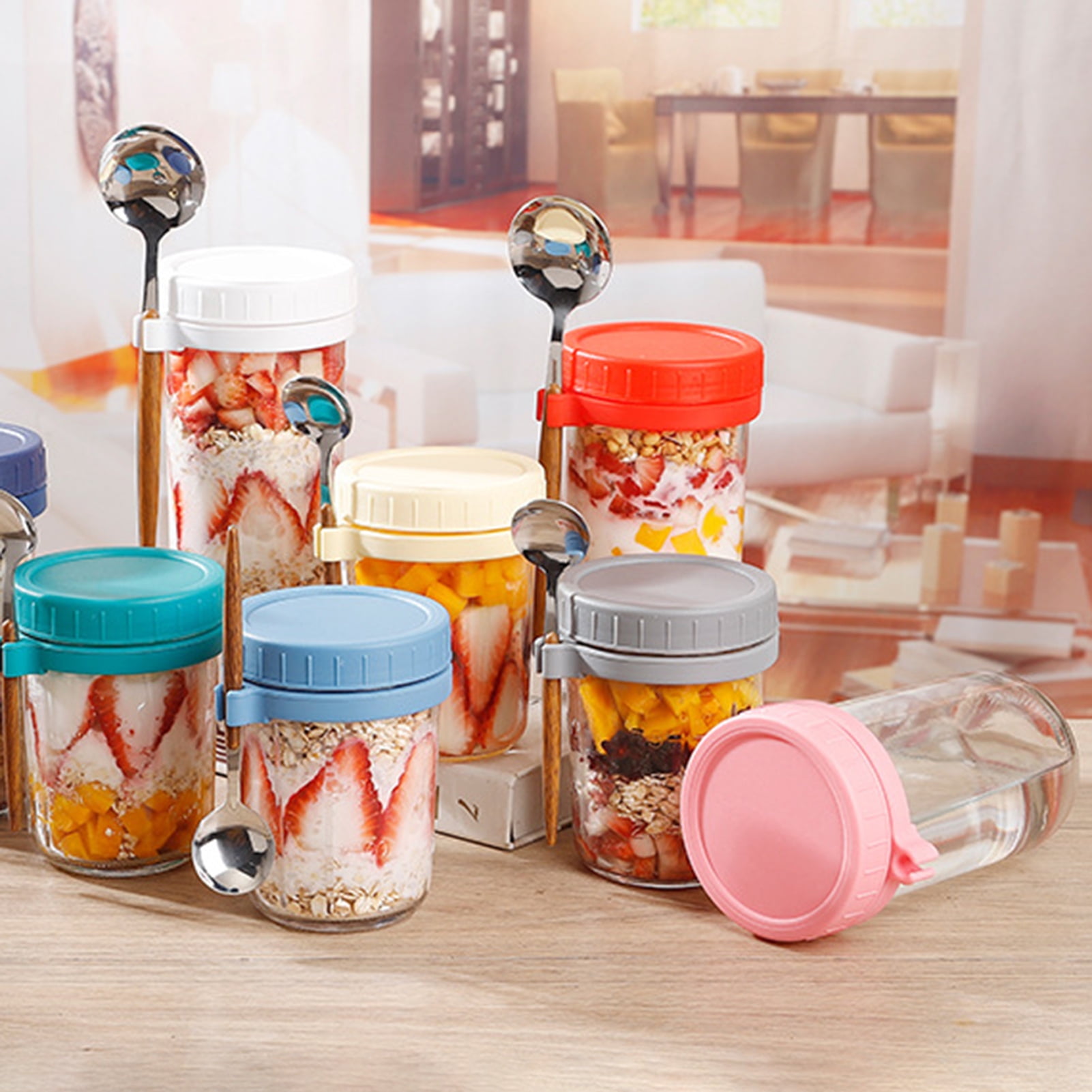 Sunjoy Tech 2 Pcs 350ML Oatmeal Cup Glass Overnight Oats Containers ...