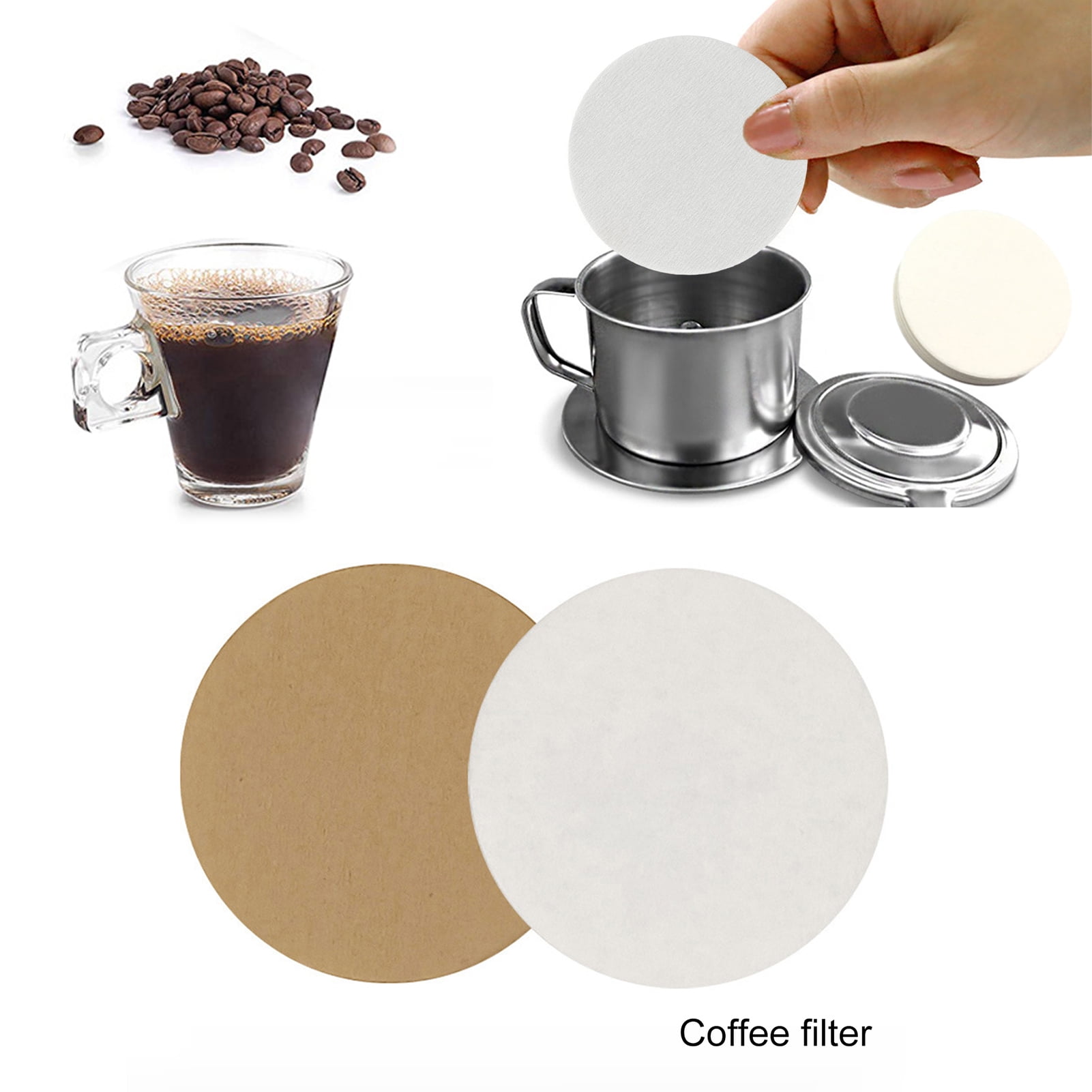 Sunjoy Tech 200Pcs 51/53/58/60MM Coffee Filter Paper Natural Unbleached Disposable Round Moka ...