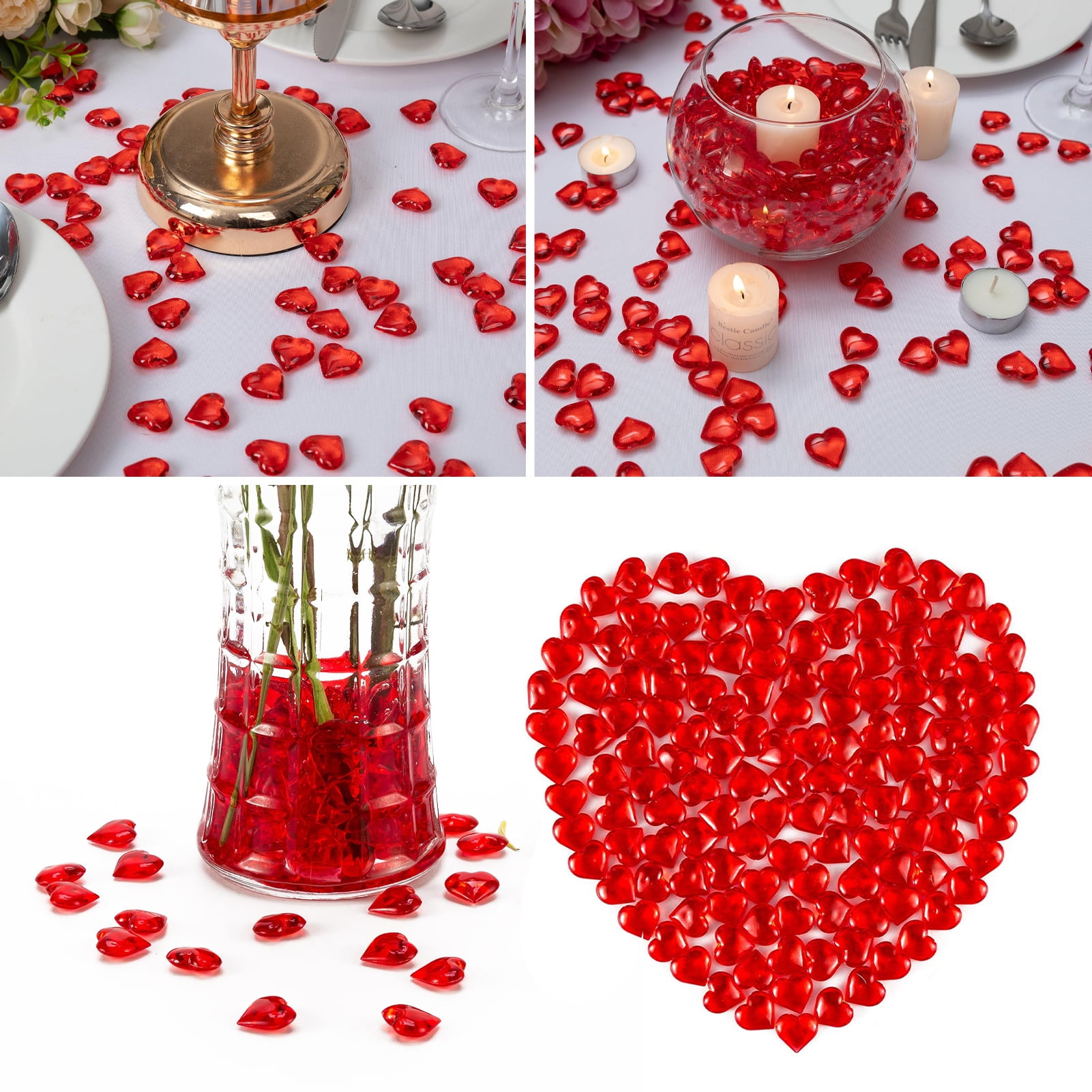 Sunjoy Tech 250Pcs Acrylic Translucent Heart Faux Crystal Heart-shape ...