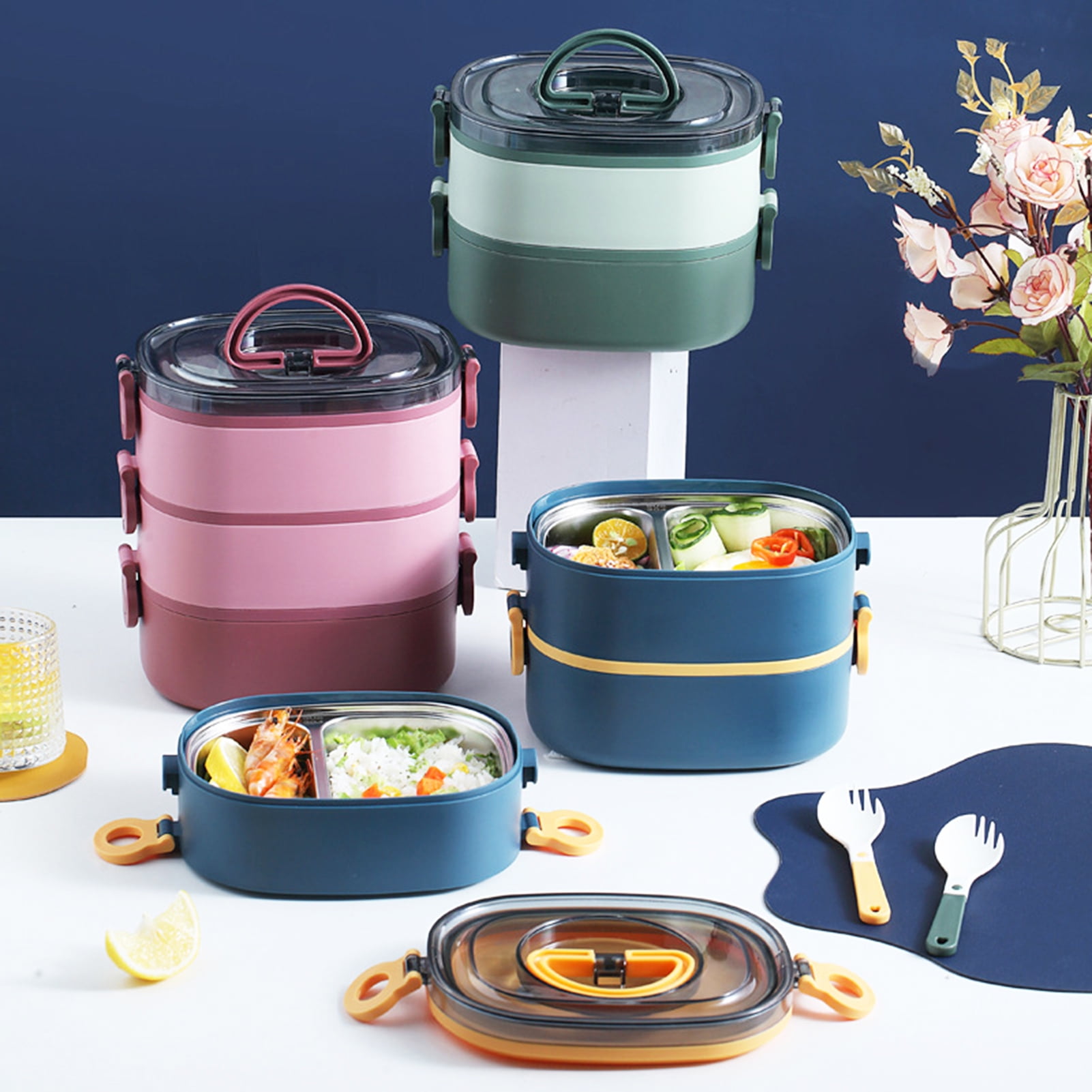 Sunjoy Tech 2800ML Lunch Box Three Layer Large Capacity Portable Handle ...