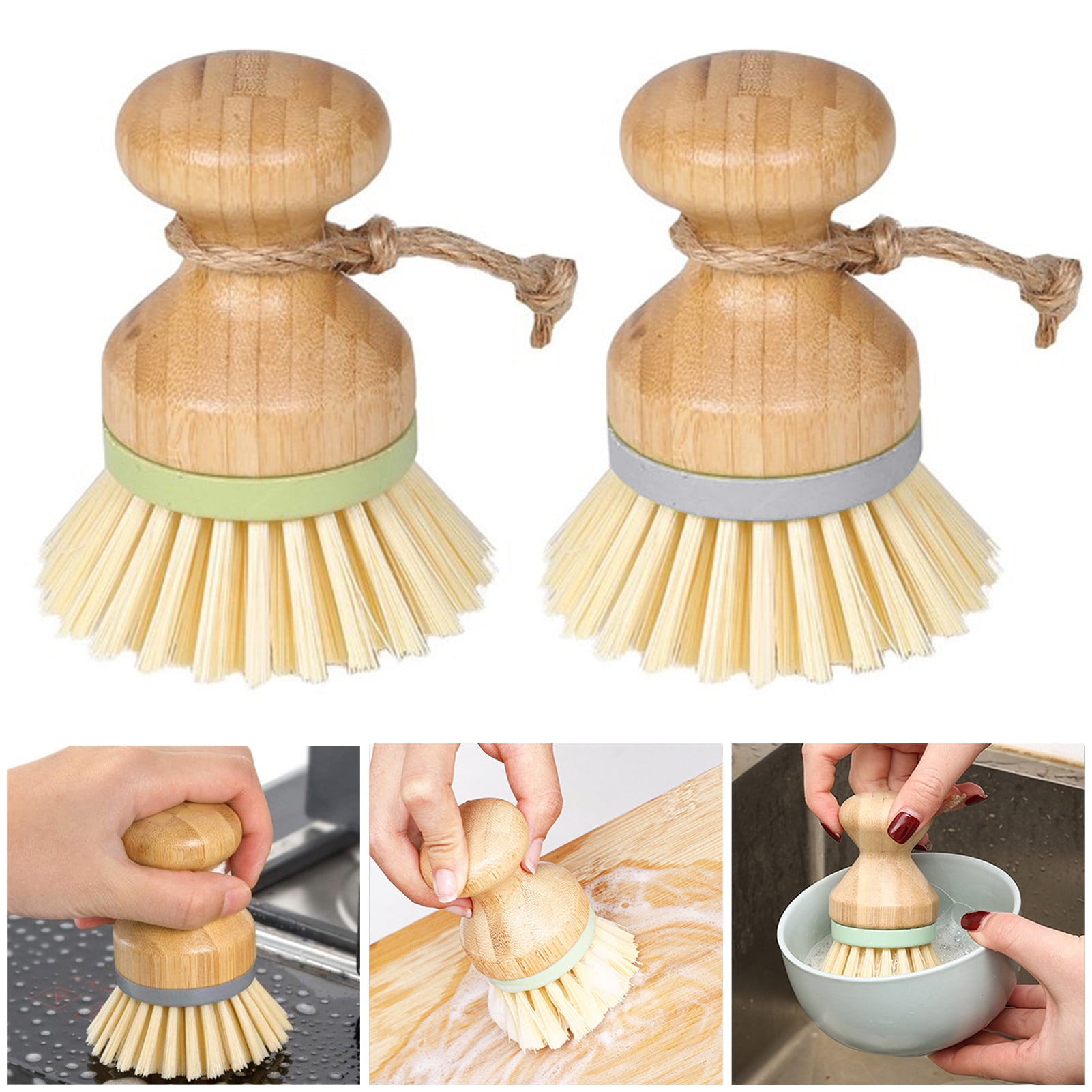 Sunjoy Tech 2Pcs Bamboo Dish Brush Flexible Bristles Ergonomic Handle ...