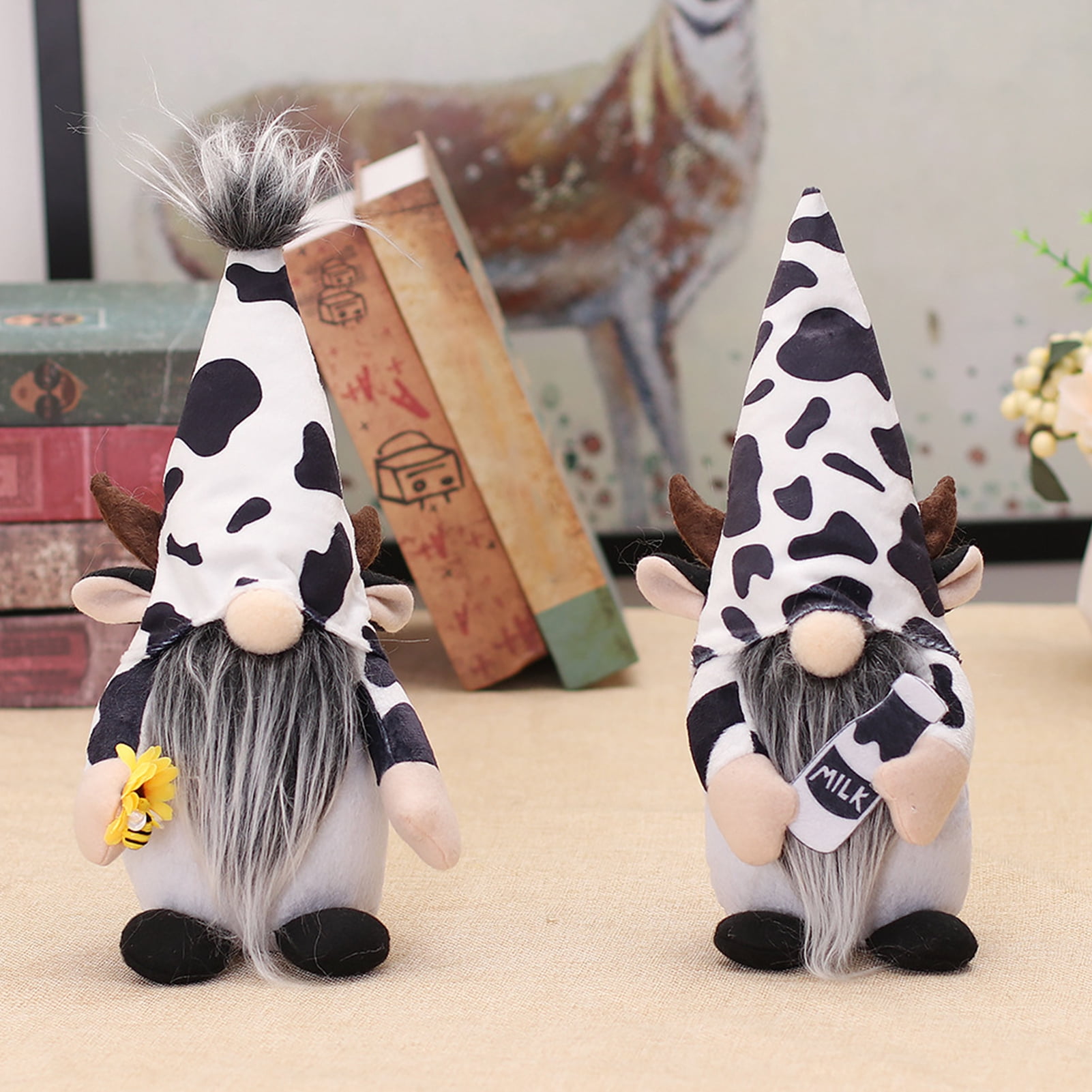 Sunjoy Tech 2Pcs Cow Gnome Doll Black And White Pattern Soft Plush ...