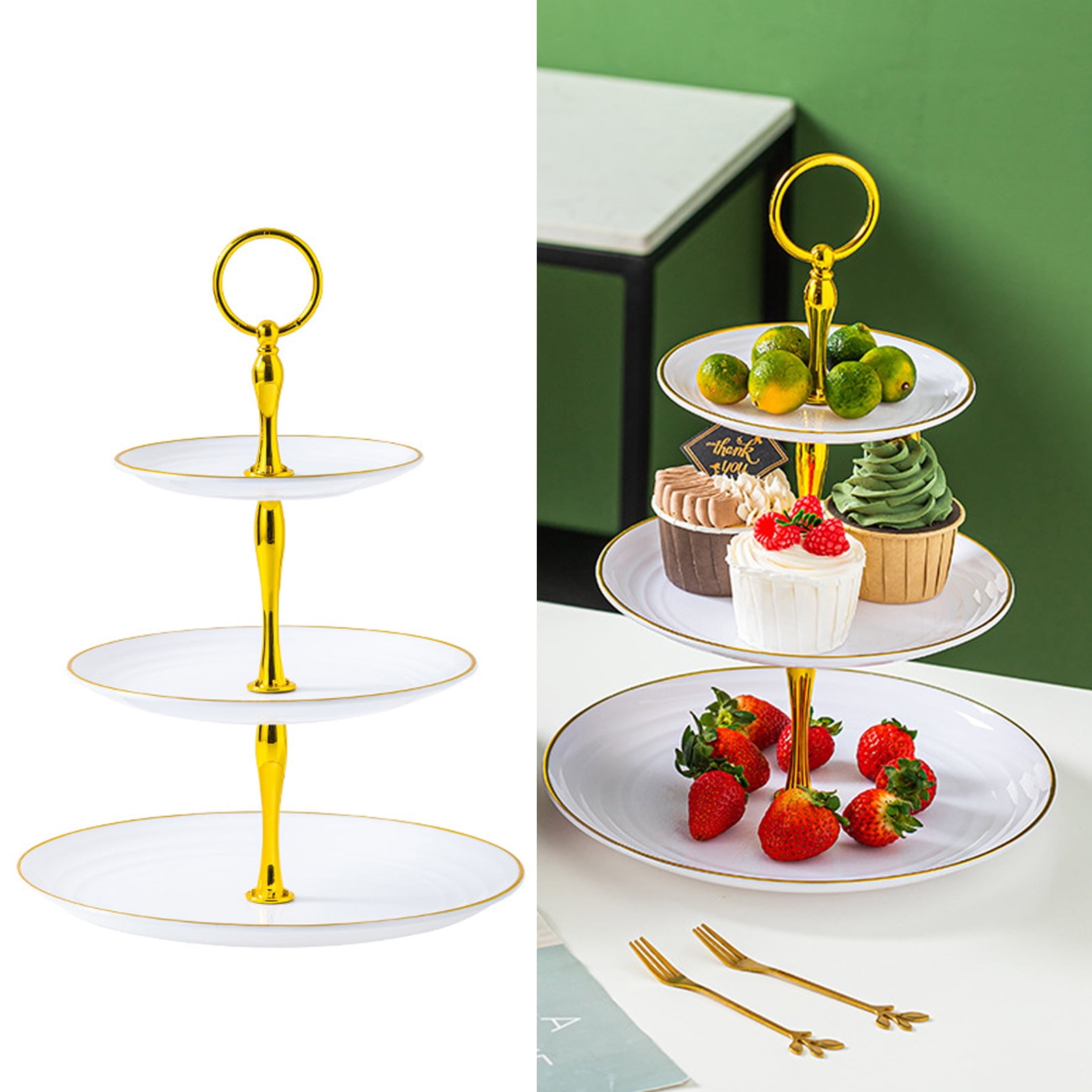 Sunjoy Tech 3 Tier Cupcake Stand Holder Golden Edged Cup Cake Dessert ...