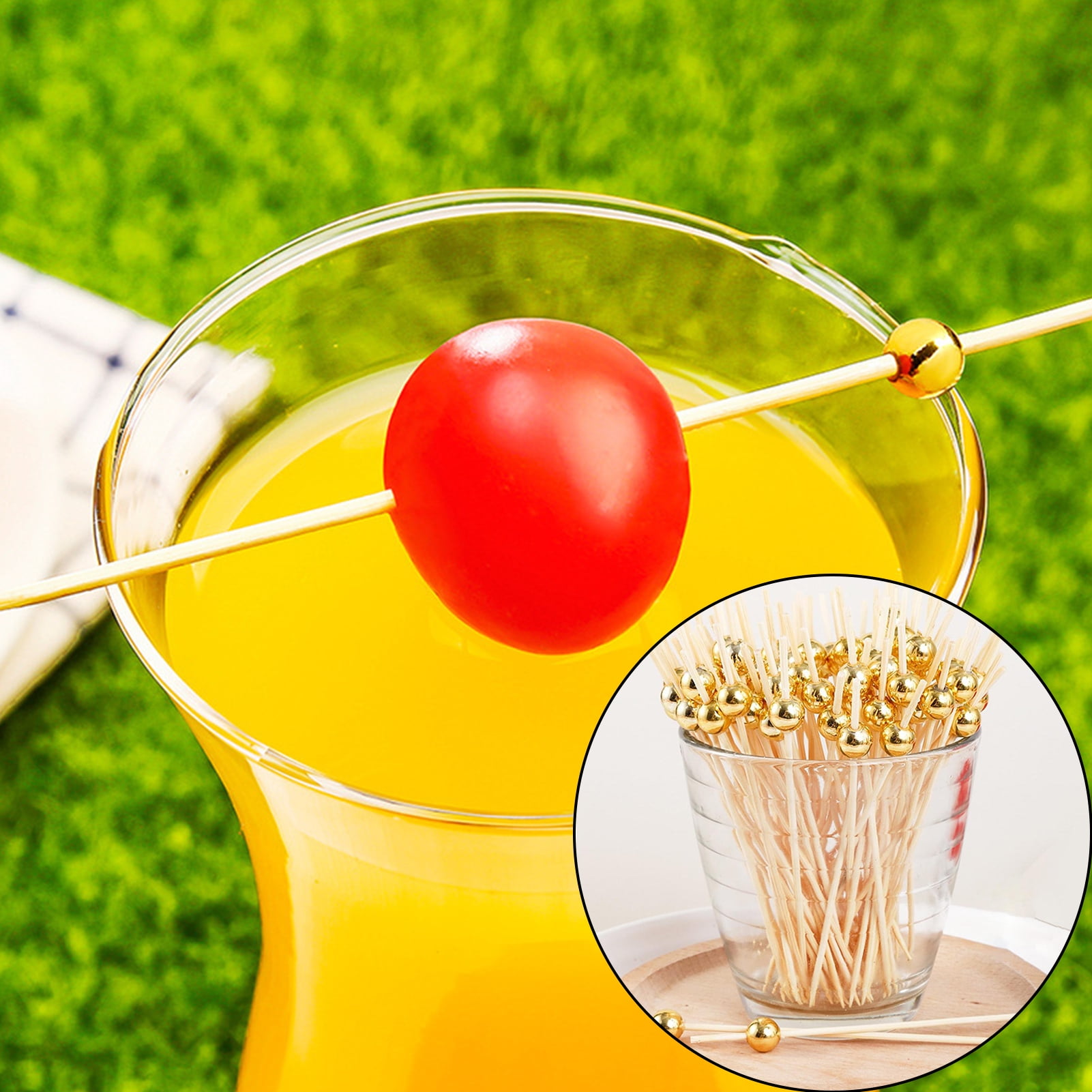 Sunjoy Tech 300Pcs Electroplating Ball Fruit Pick Food Grade Bamboo ...