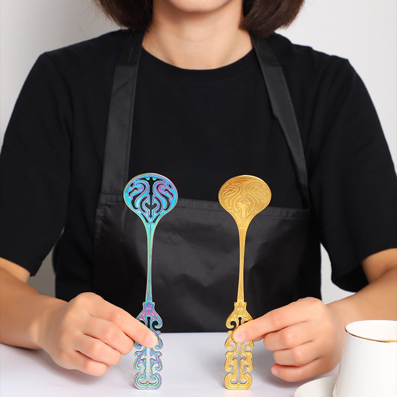 Sunjoy Tech 304 Stainless Steel Spoon Vintage Hollow Handle Colorful Dessert Cake Soup Salad ...