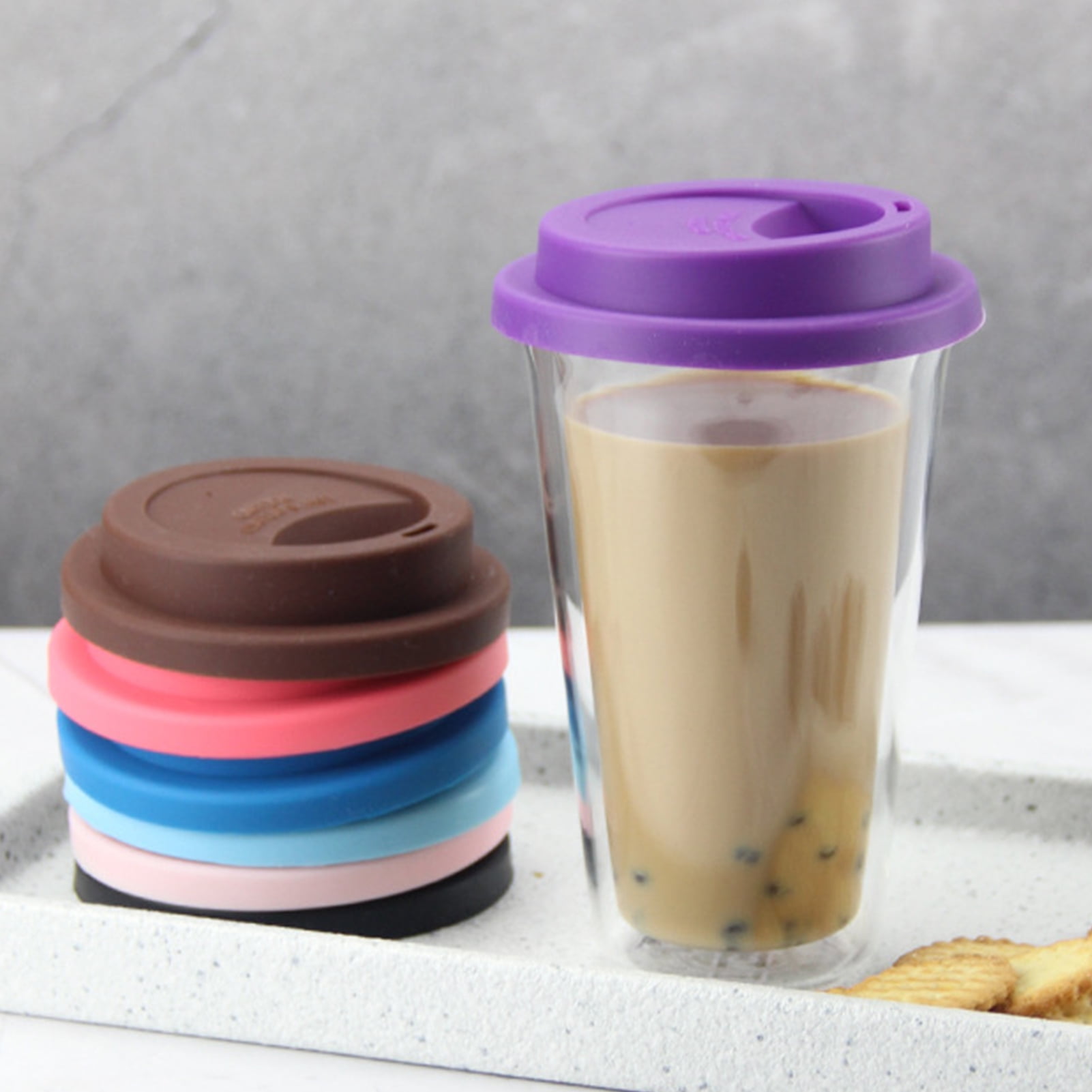 Sunjoy Tech 350ML Coffee Cup with Lid Double-Walled Heat Insulation Transparent Food Grade High ...