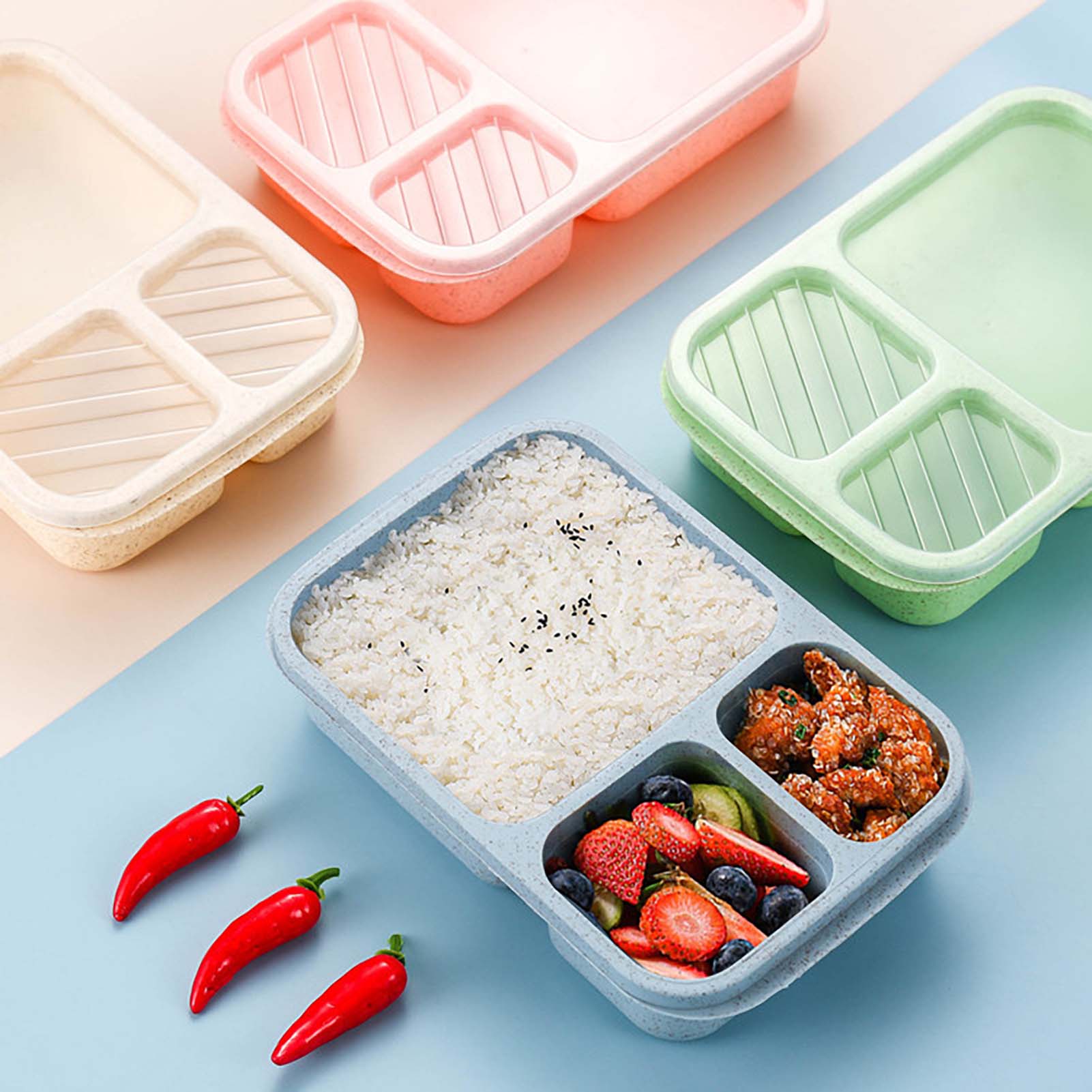 Sunjoy Tech 4Pcs 3-Compartment Lunch Box Microwave Safe Bento Box with ...