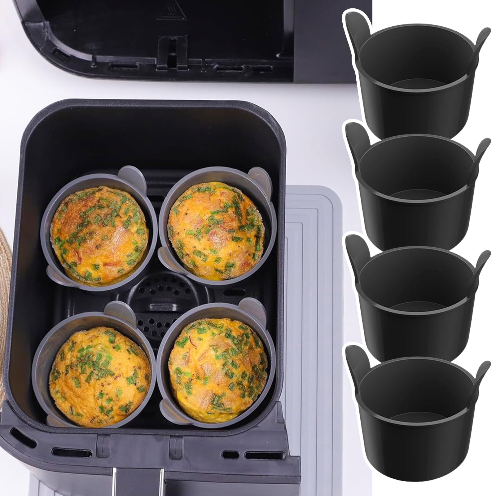 Sunjoy Tech 4Pcs Fryer Egg Poacher Mold with Handle Non-stick Round ...