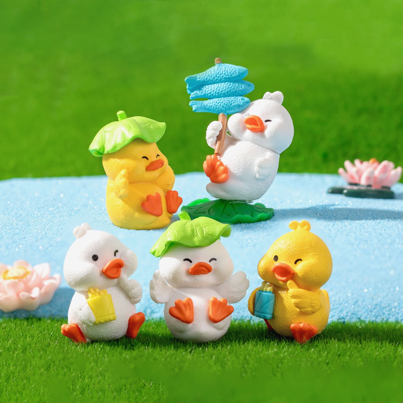 Sunjoy Tech 4Pcs Mini White/Yellow Duck Figurines Cute Cartoon ...