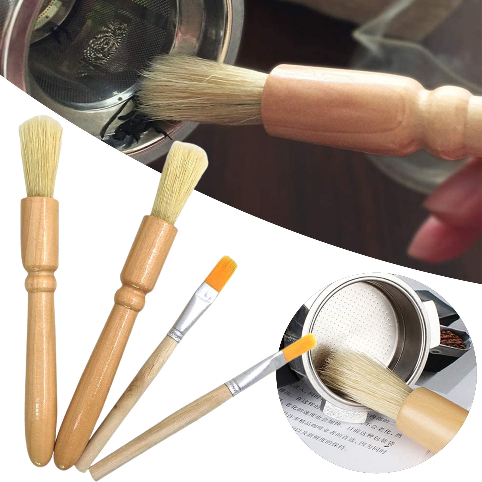Sunjoy Tech 4Pcs/Set Wooden Handle Nylon Bristles Coffee Powder Brush ...