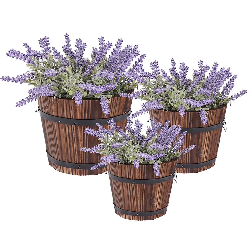 Sunjoy Tech Wooden Bucket Barrel Planters, Rustic Patio Planters Flower ...